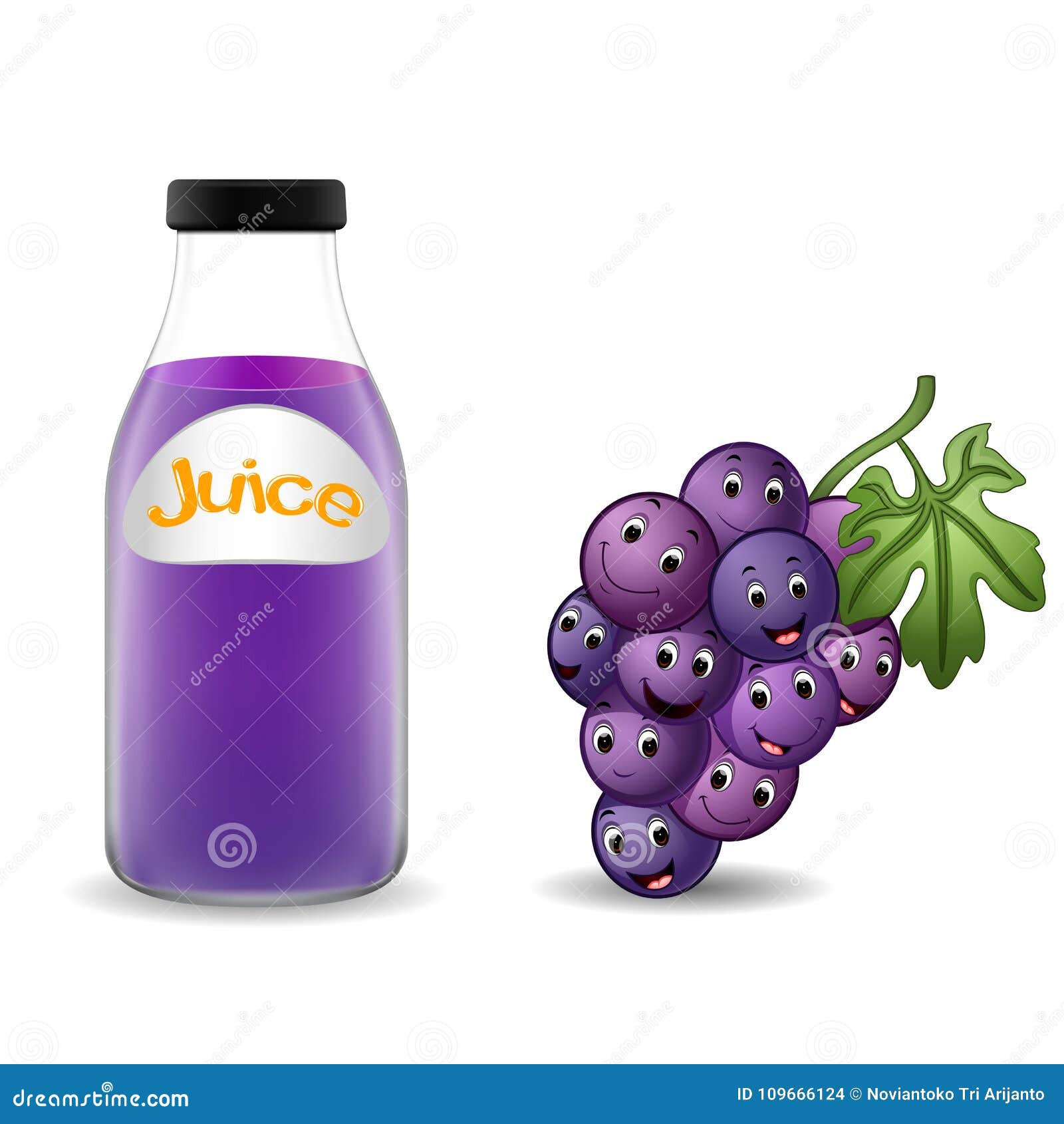 Bottle of Grape Juice with Cute Grape Cartoon Stock Vector ...