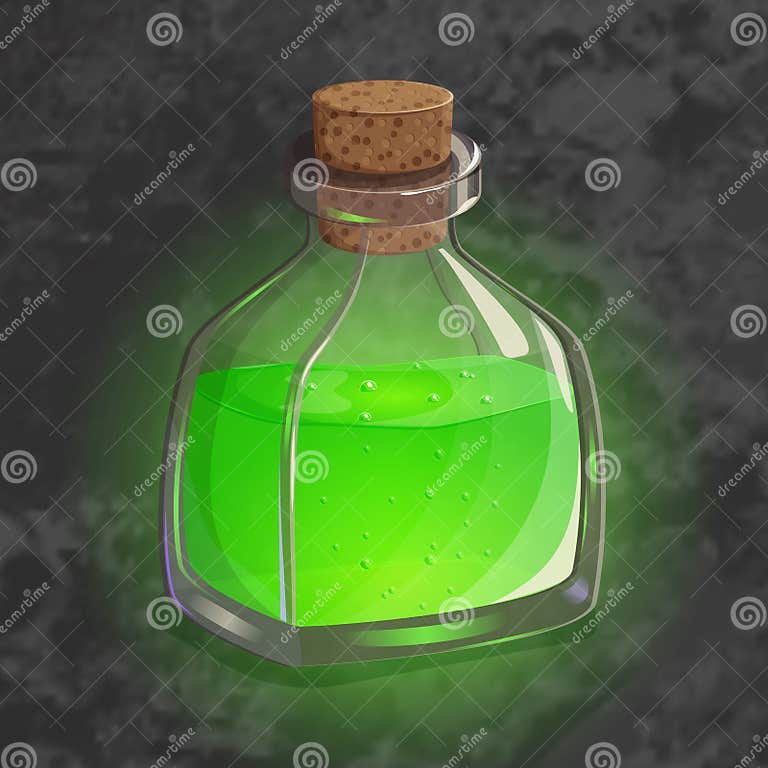 Bottle with Green Potion. Game Icon of Magic Elixir. Bright Design for ...