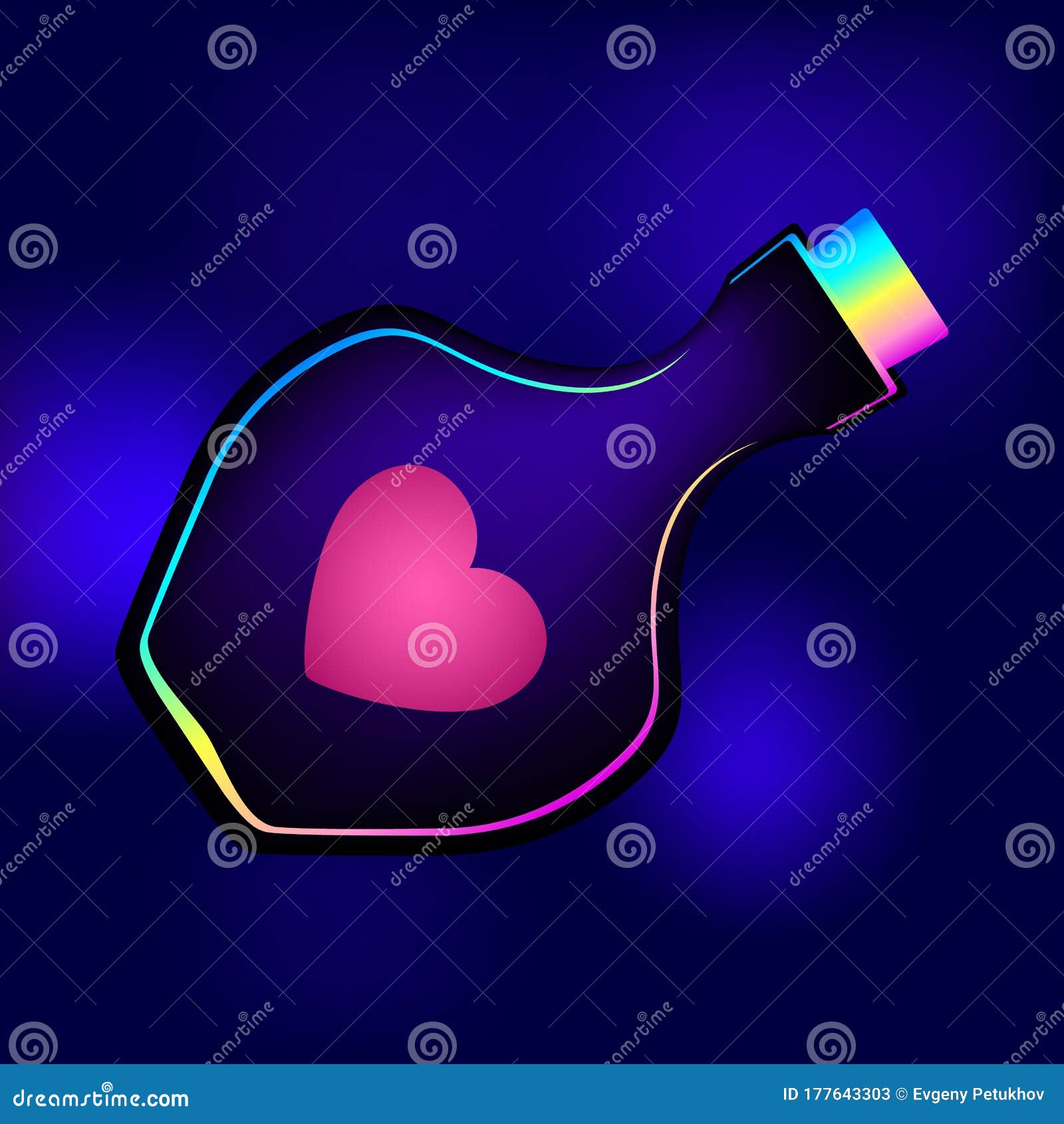 Bottle with a Heart on a Blue Background. Magic Elixir of Love or ...