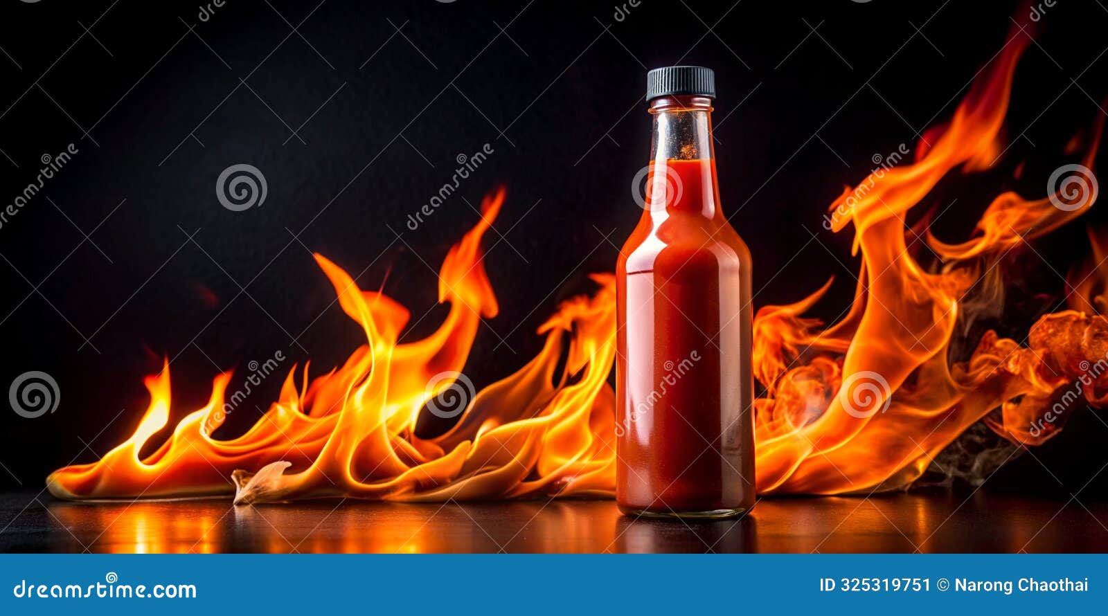 Bottle of Hot Sauce on Fire on a Black Background Ssot in the Studio at ...
