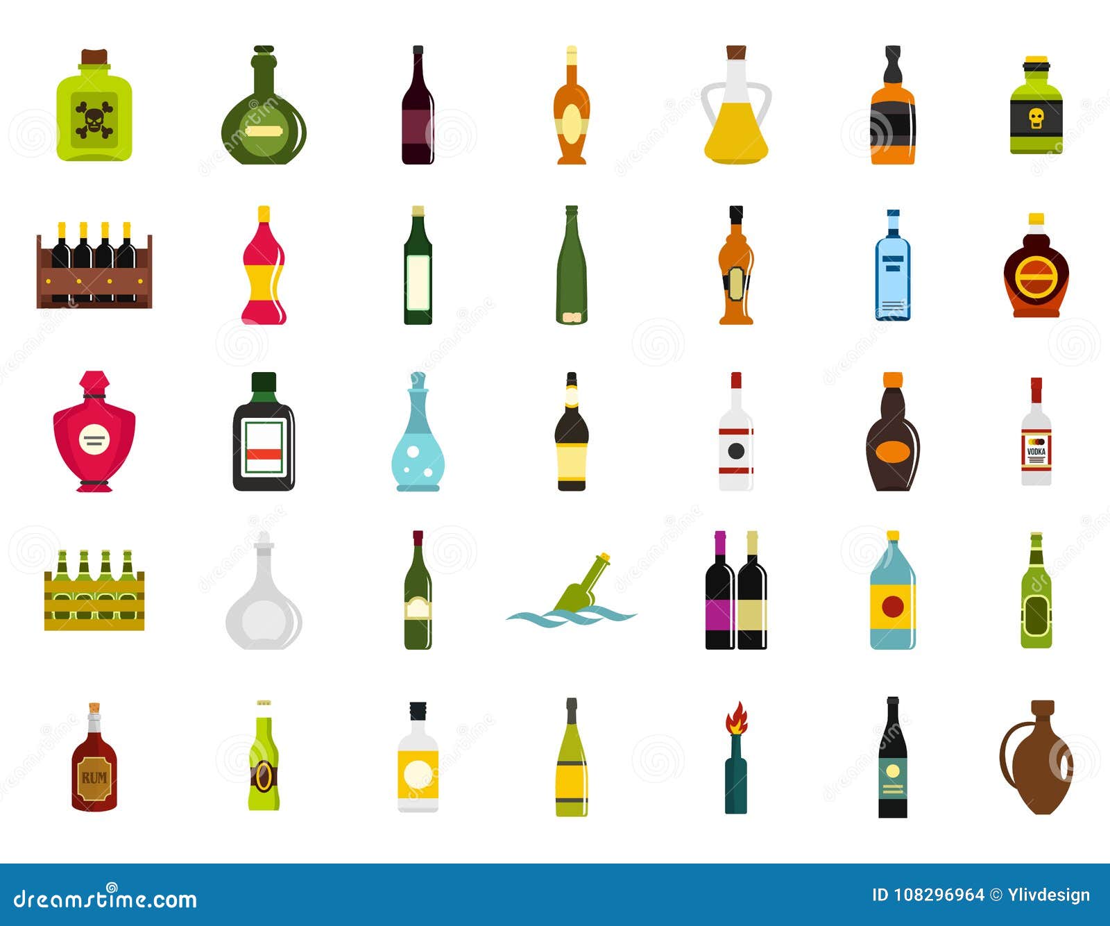 Bottle Icon Set, Flat Style Stock Vector - Illustration of element ...