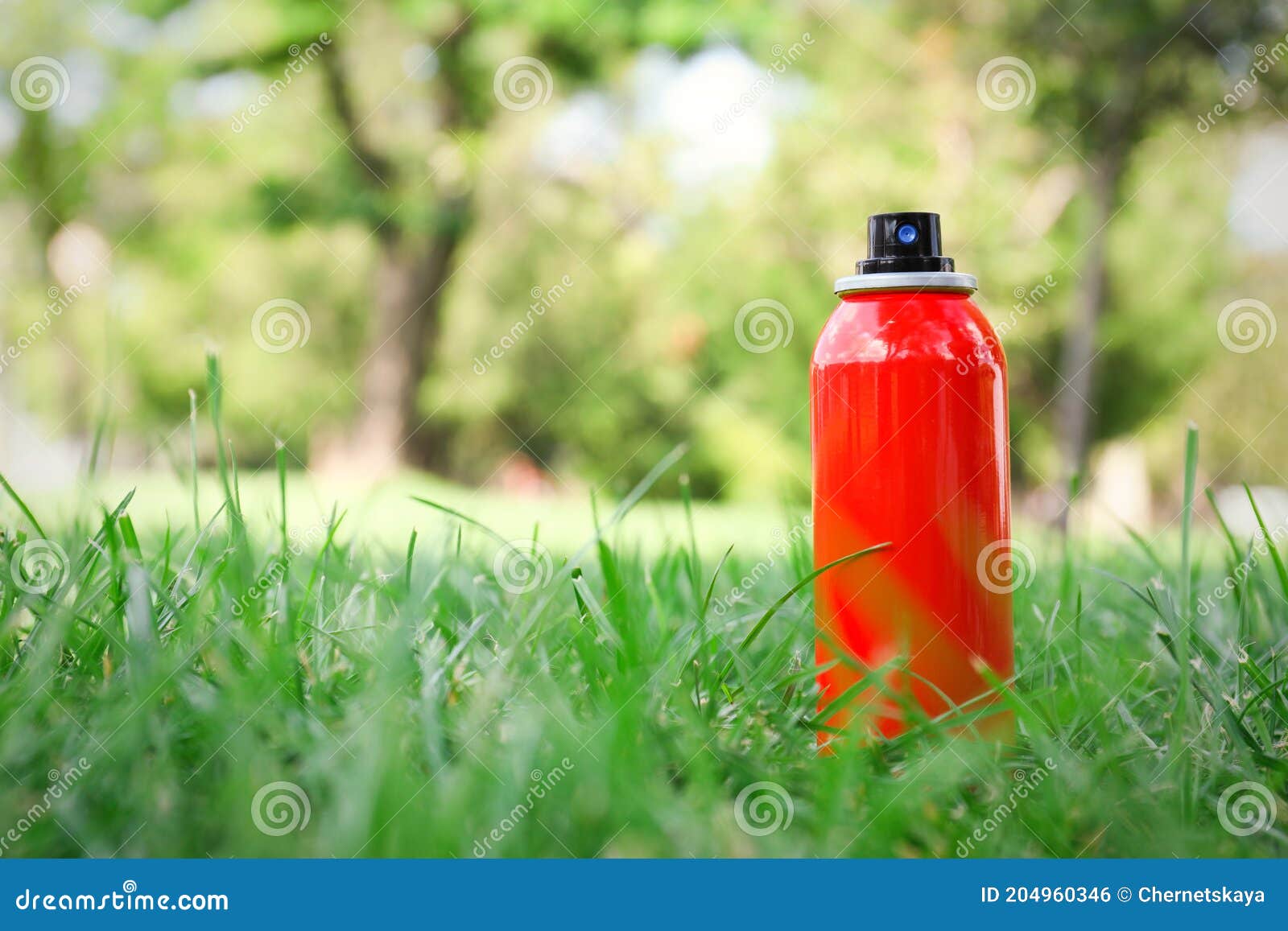 Bottle of Insect Repellent Spray on Grass. Space for Text Stock Photo ...