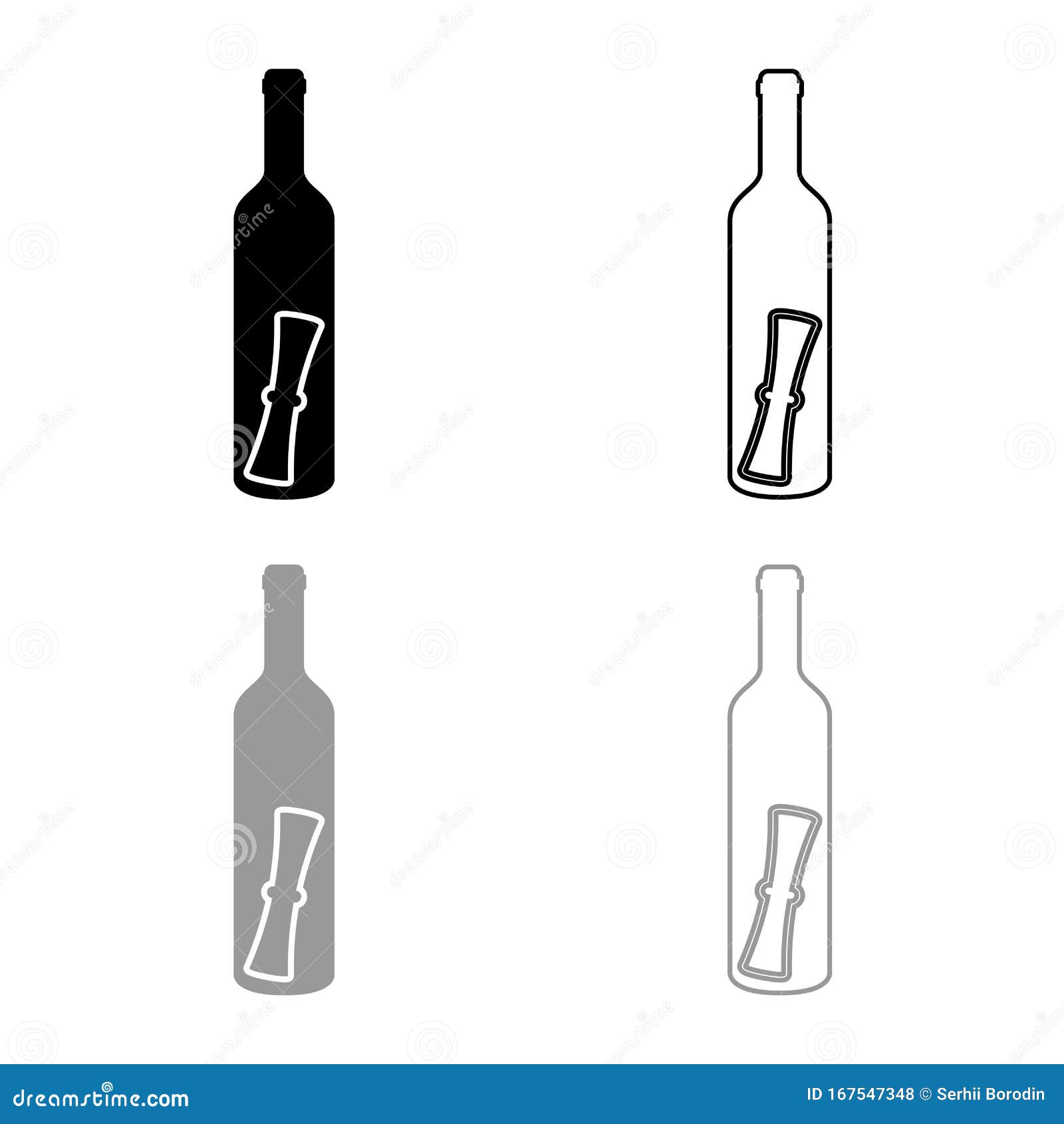 Bottle with Letter Message Concept Folded Scroll Document in Old ...