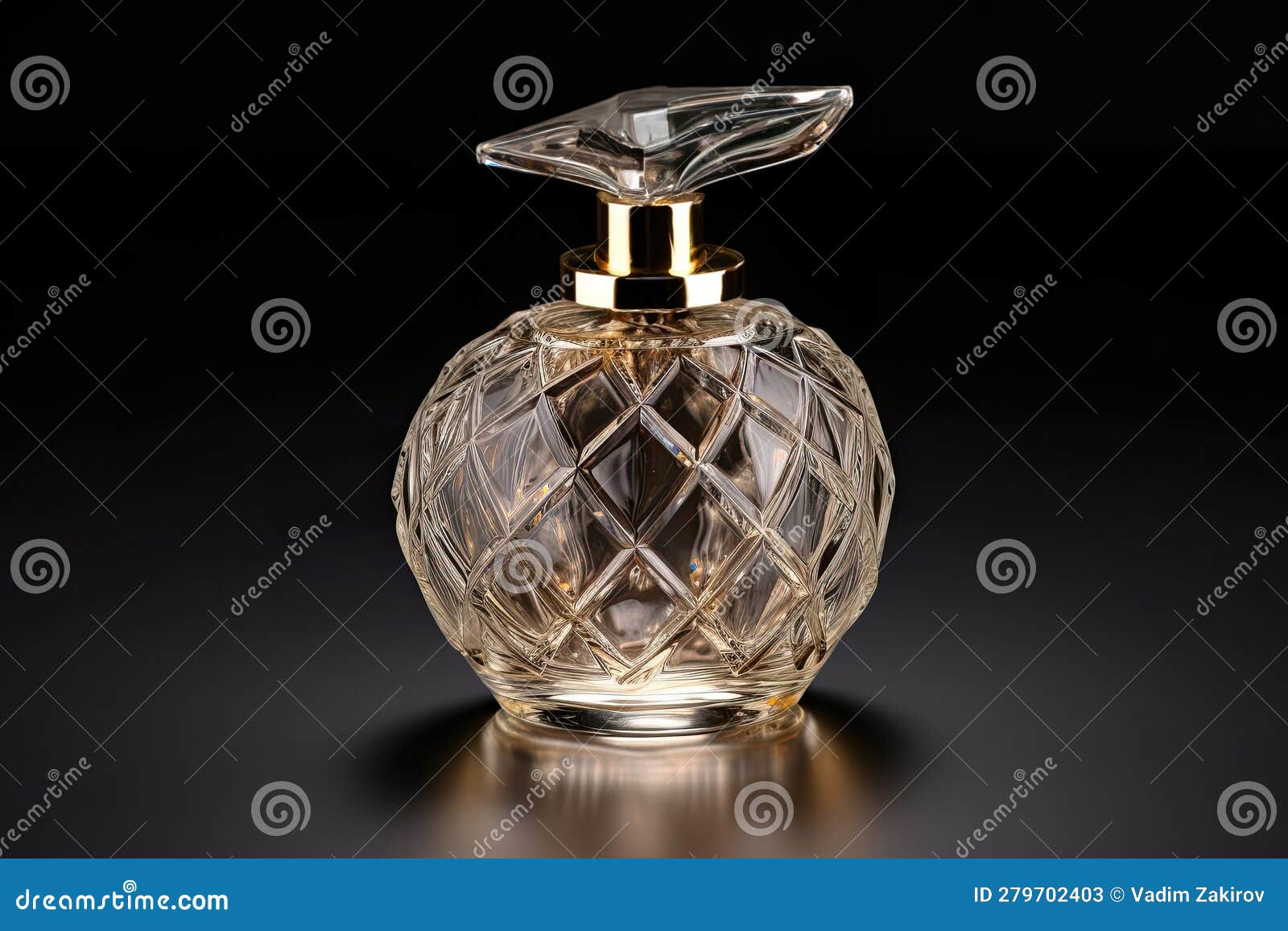Bottle of Luxury Perfume on Black Background with Reflections Stock ...