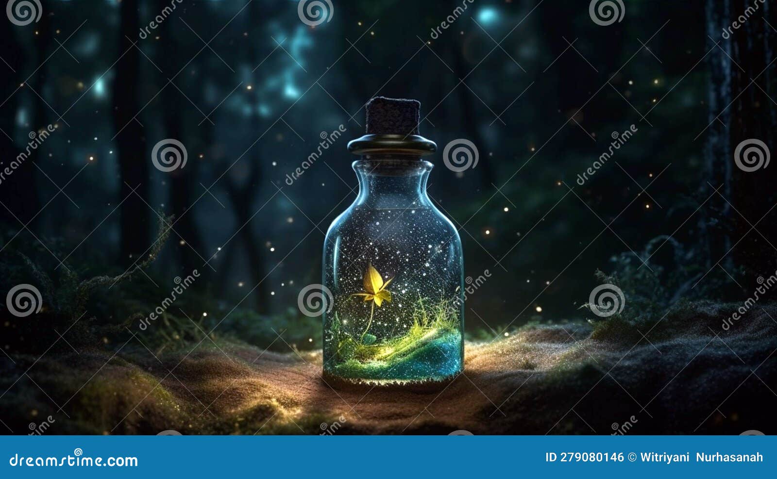 Bottle of Magic Potions in Magical Forest Stock Illustration ...