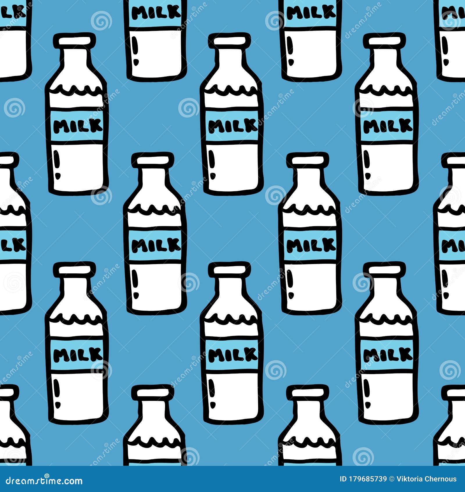 Bottle of Milk Seamless Doodle Pattern Stock Illustration ...