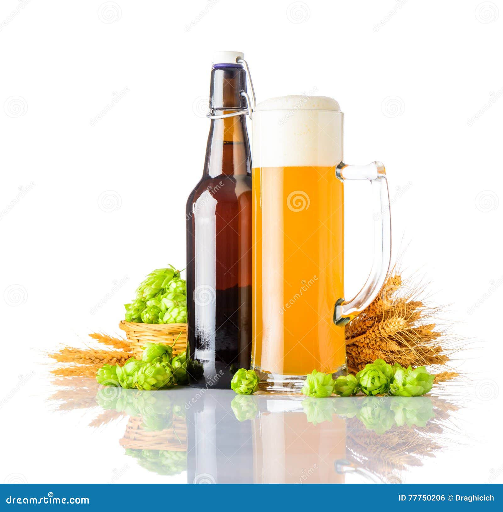 Bottle and Mug Wheat Beer on White Background Stock Photo - Image of ...