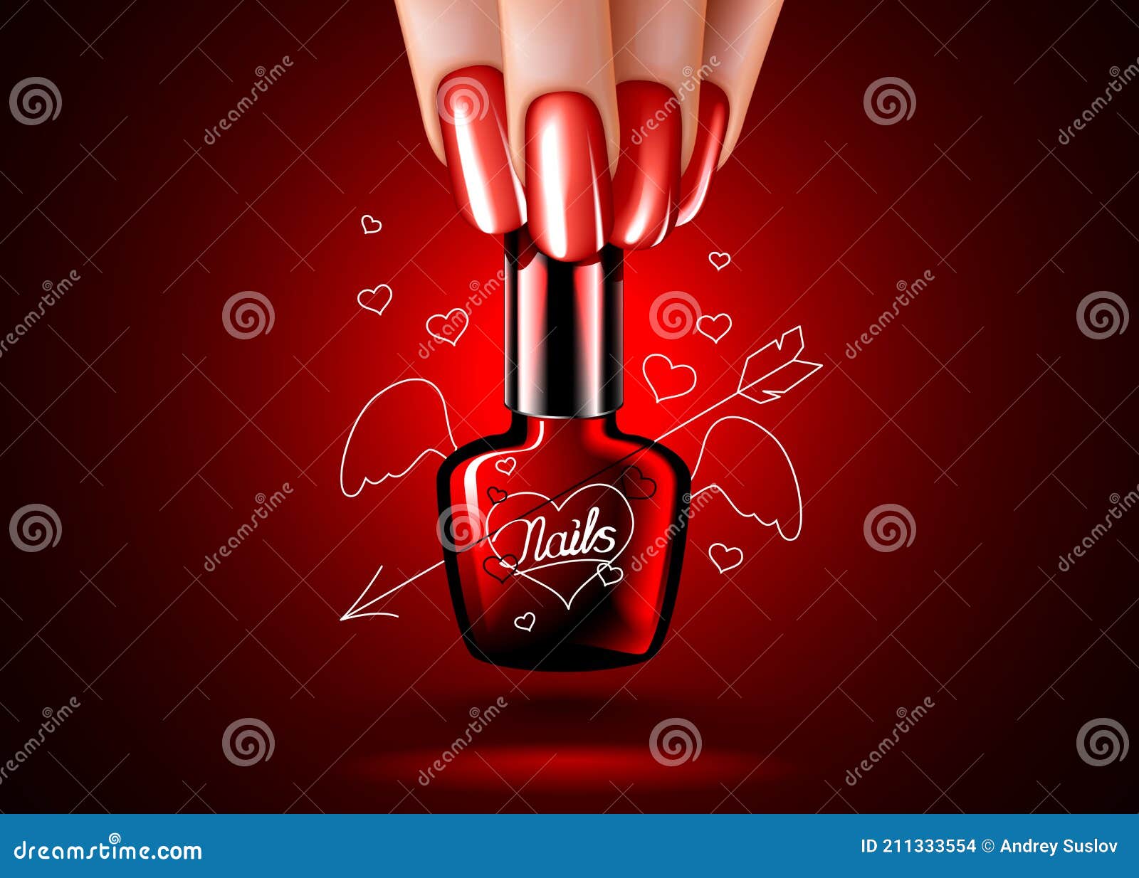 A Bottle Of Nail Polish Or Red Shellac In A Woman`s Hand With A