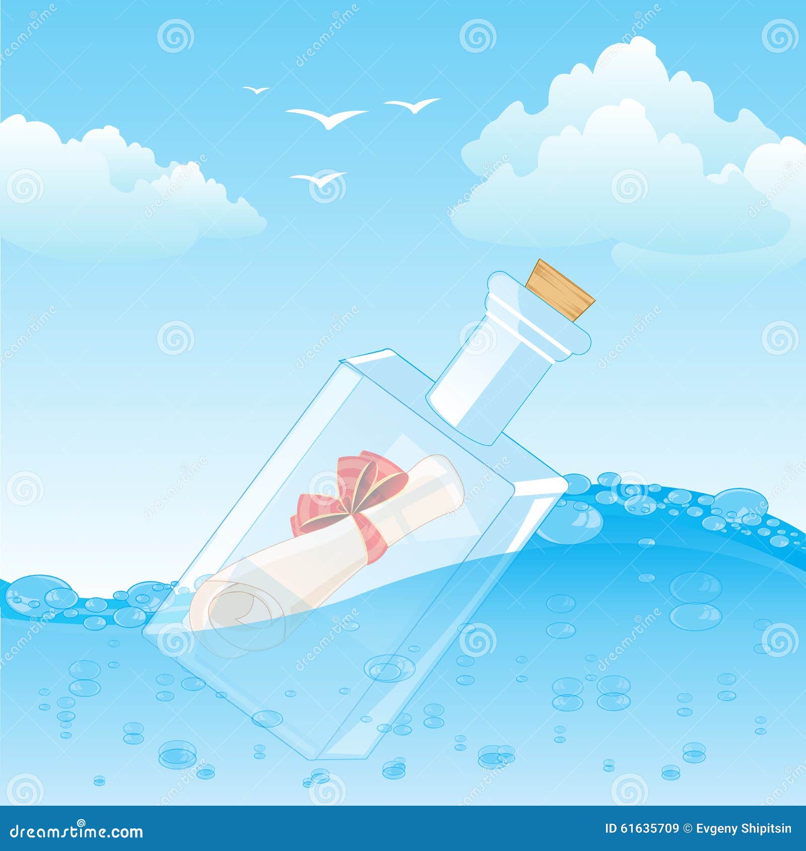 Bottle with note in ocean stock vector. Illustration of project - 61635709