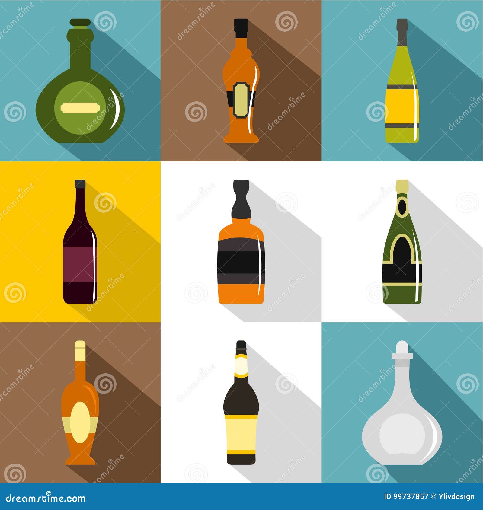 Bottle Packaging Icon Set, Flat Style Stock Vector - Illustration of ...