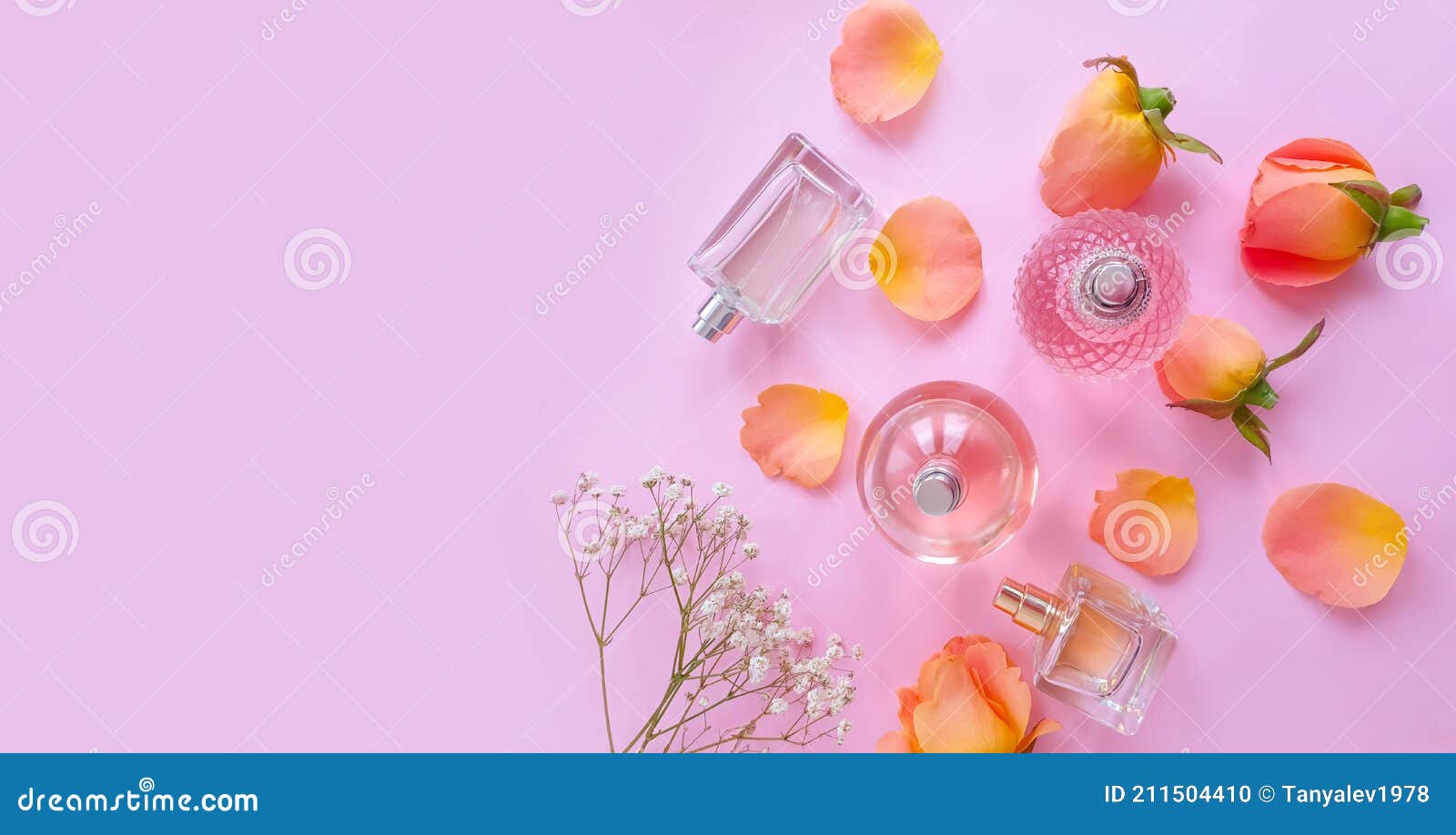 Bottle Perfume Flower Essence Elegance Beautiful Bloom on a Colored ...