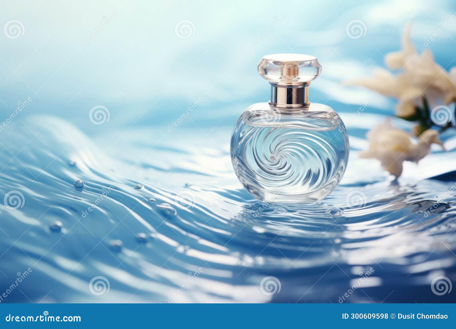 Bottle Perfume on the Water, Clear Water Waves, White and Blue ...