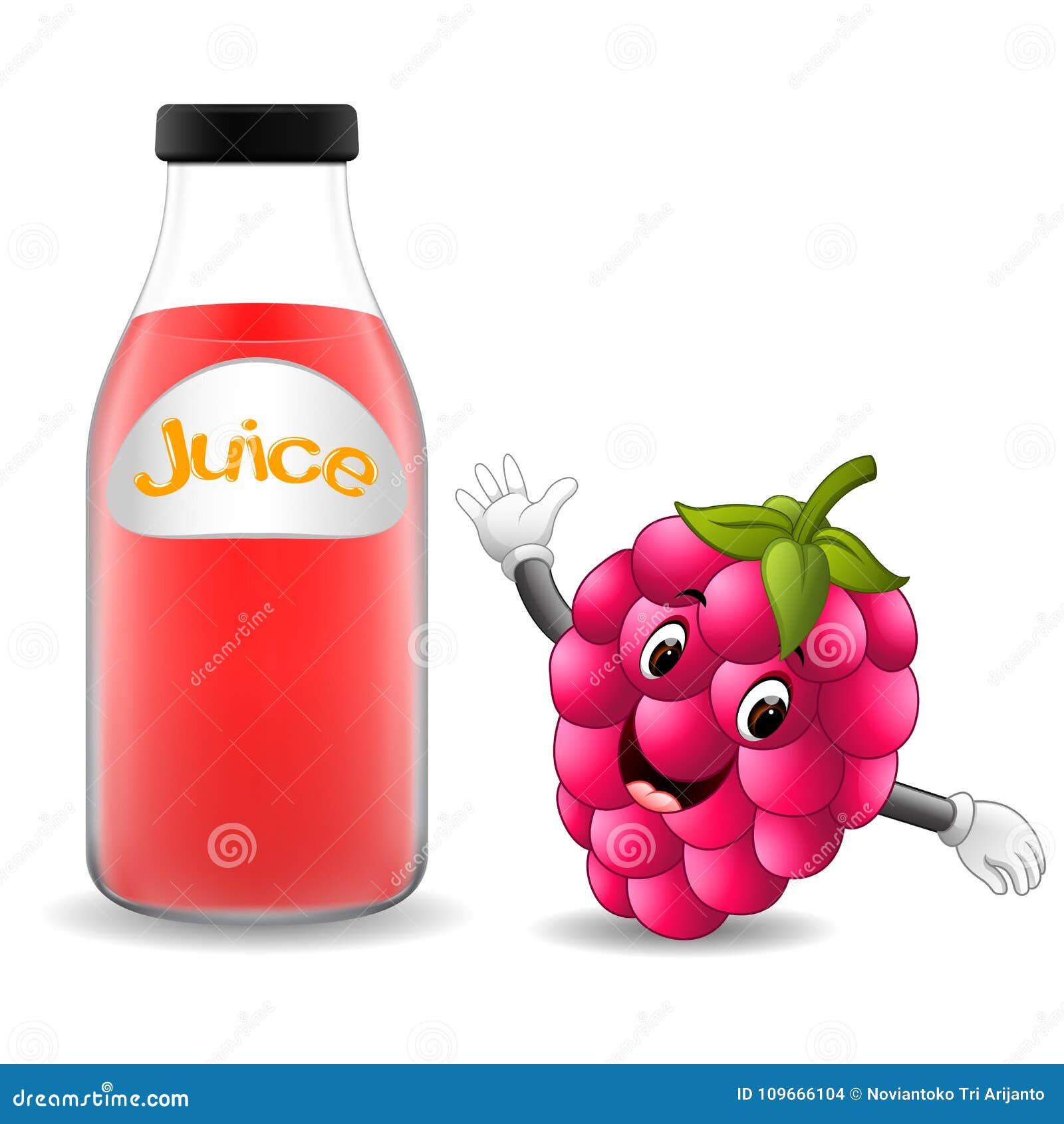 Bottle of Raspberry Juice with Cute Raspberry Cartoon Stock Vector ...