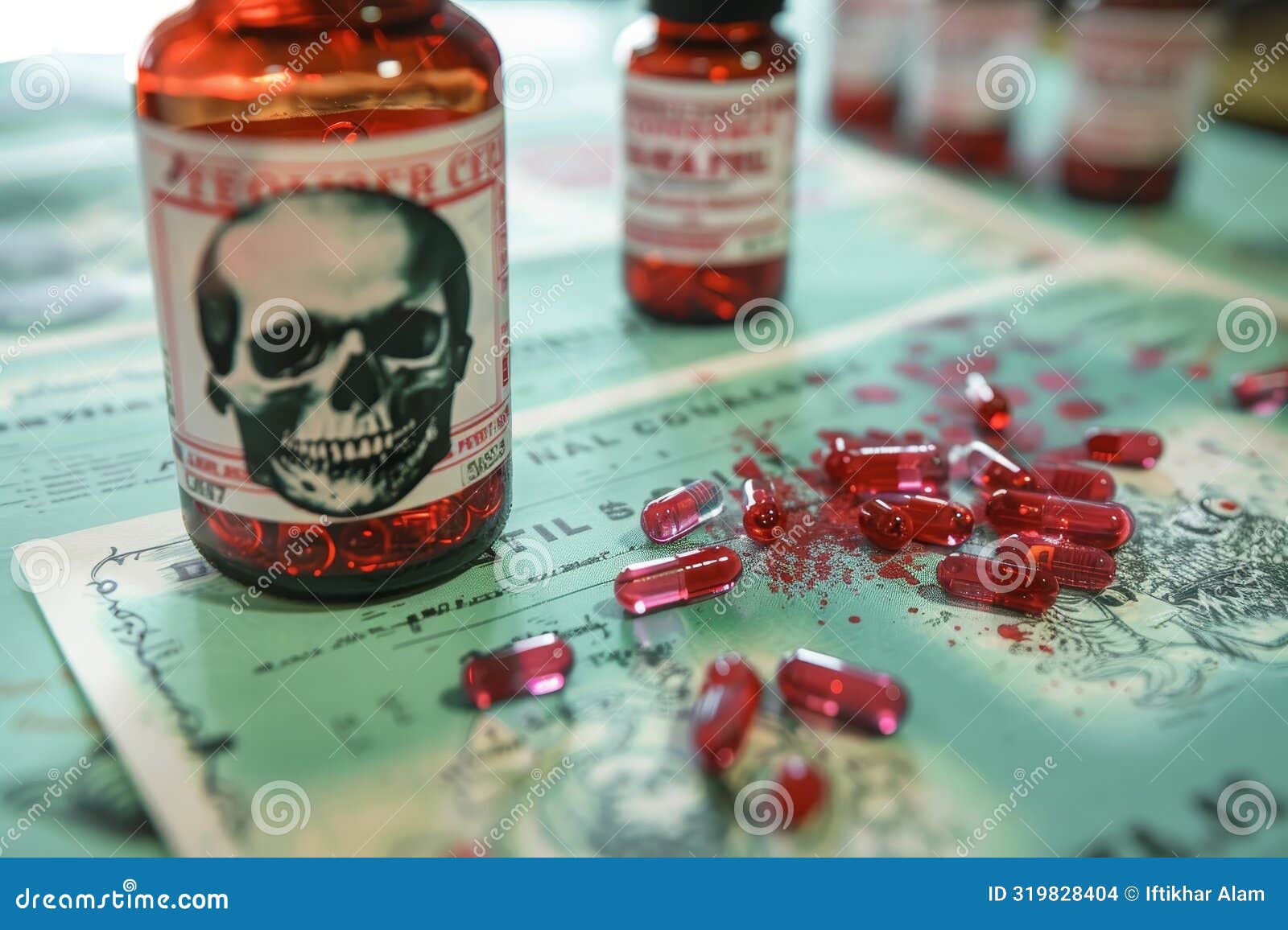 A Bottle of Red Liquid Featuring a Skull Label, Designing Informational ...