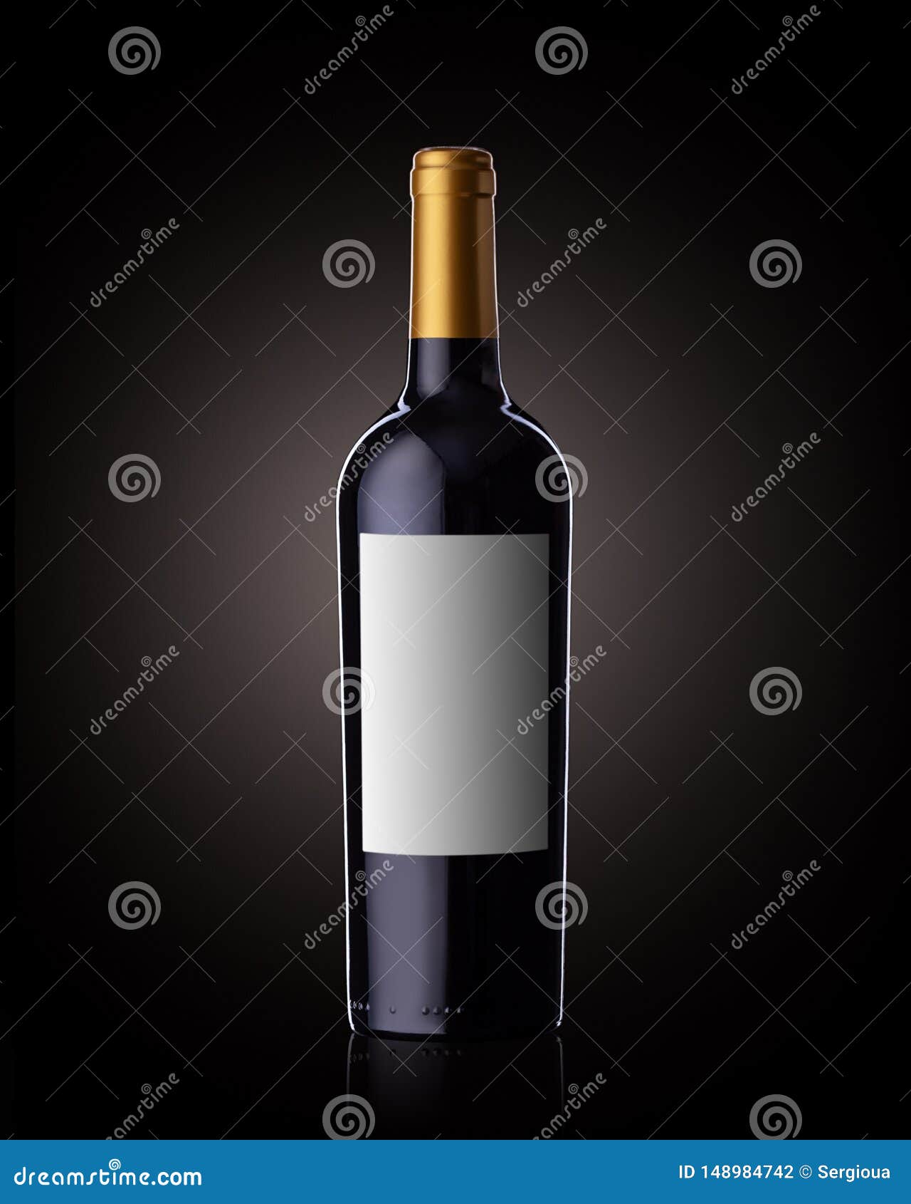A Bottle of Red Wine on a Black Background, with a Clear Label. Stock ...
