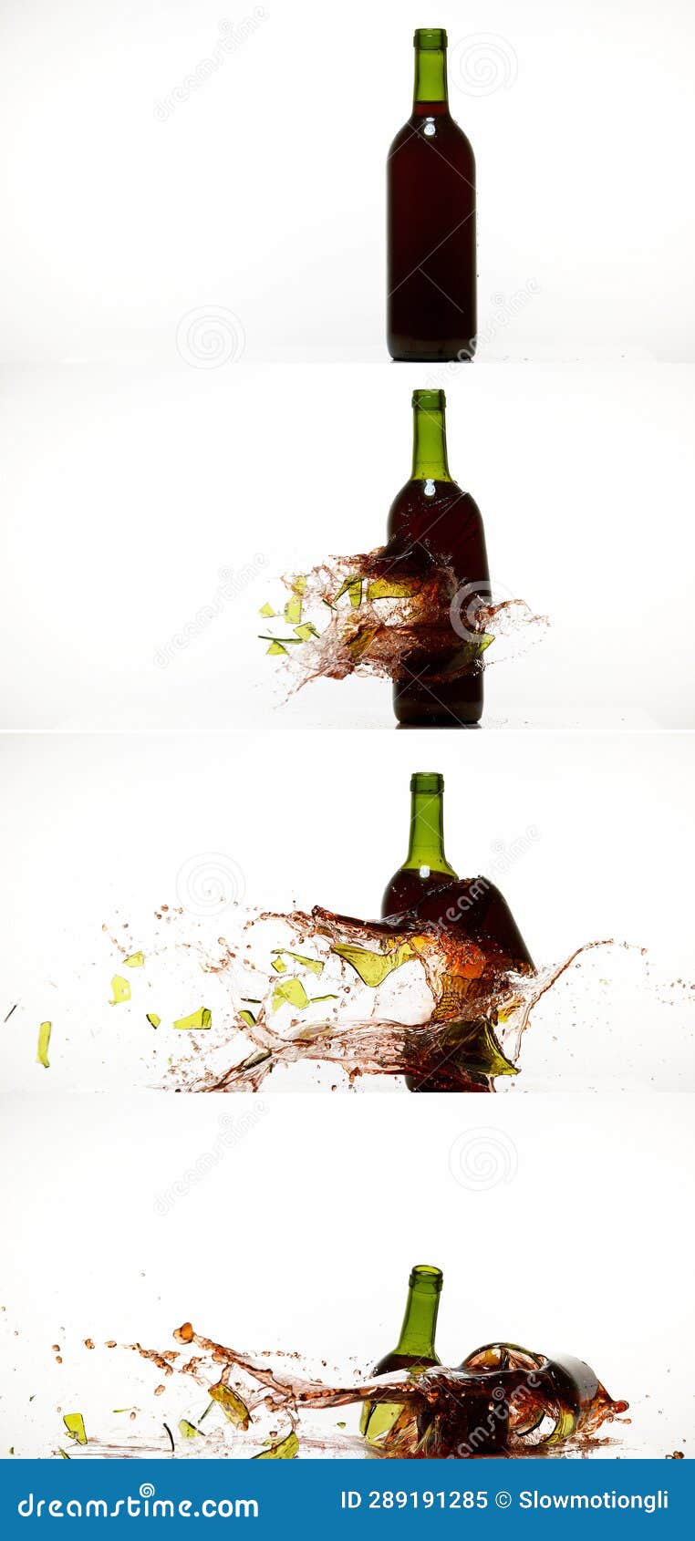Bottle of Red Wine Breaking and Splashing Against White Background ...