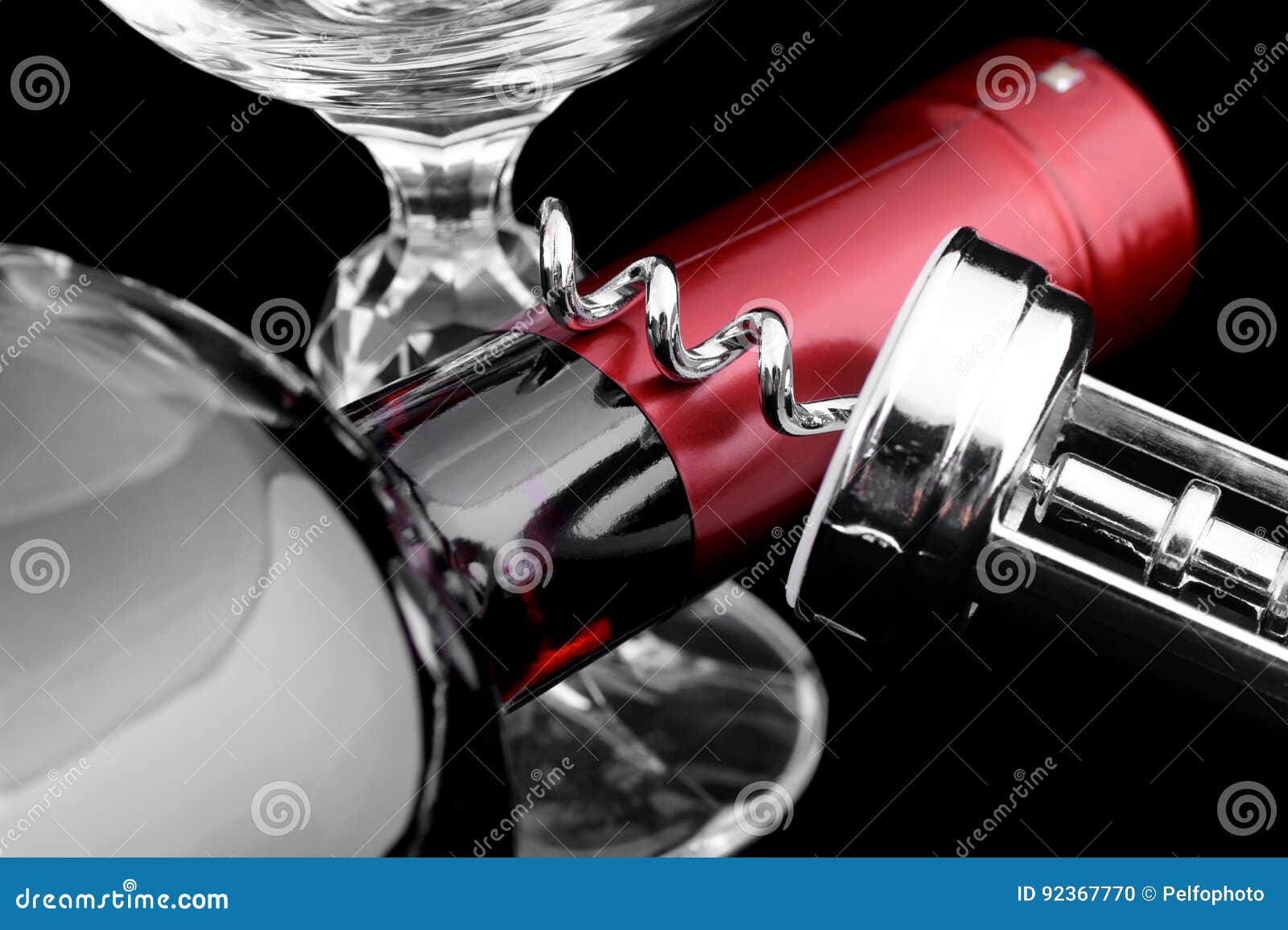 Bottle of Red Wine with Opener Stock Photo - Image of bottle, black ...
