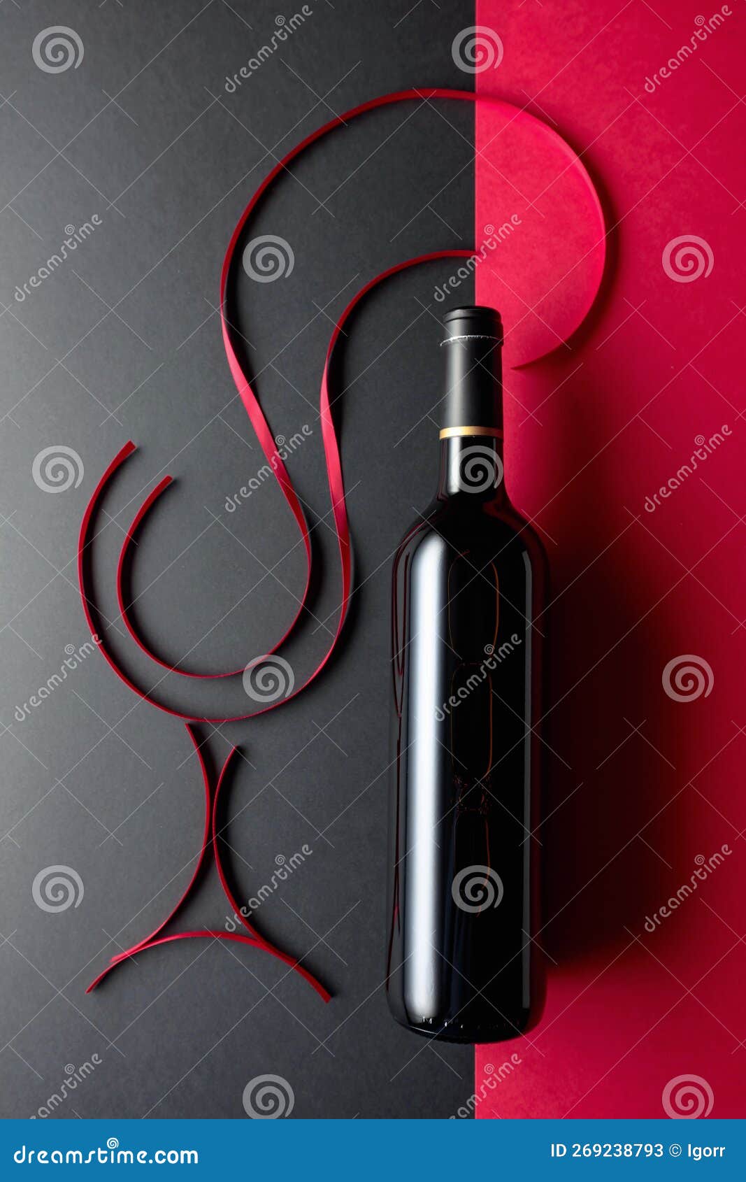 Bottle of Red Wine with Red Satin Ribbons Stock Image - Image of ...