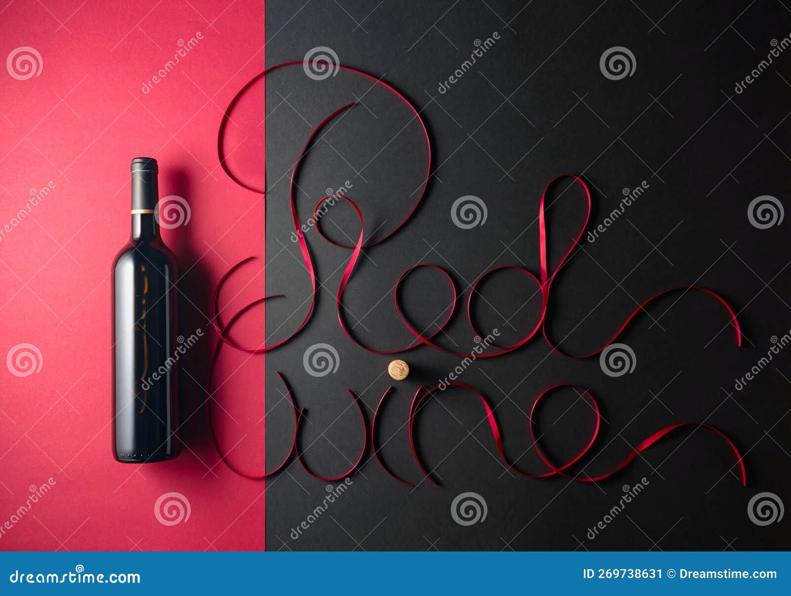 Bottle of Red Wine with Red Satin Ribbons Stock Image - Image of ...