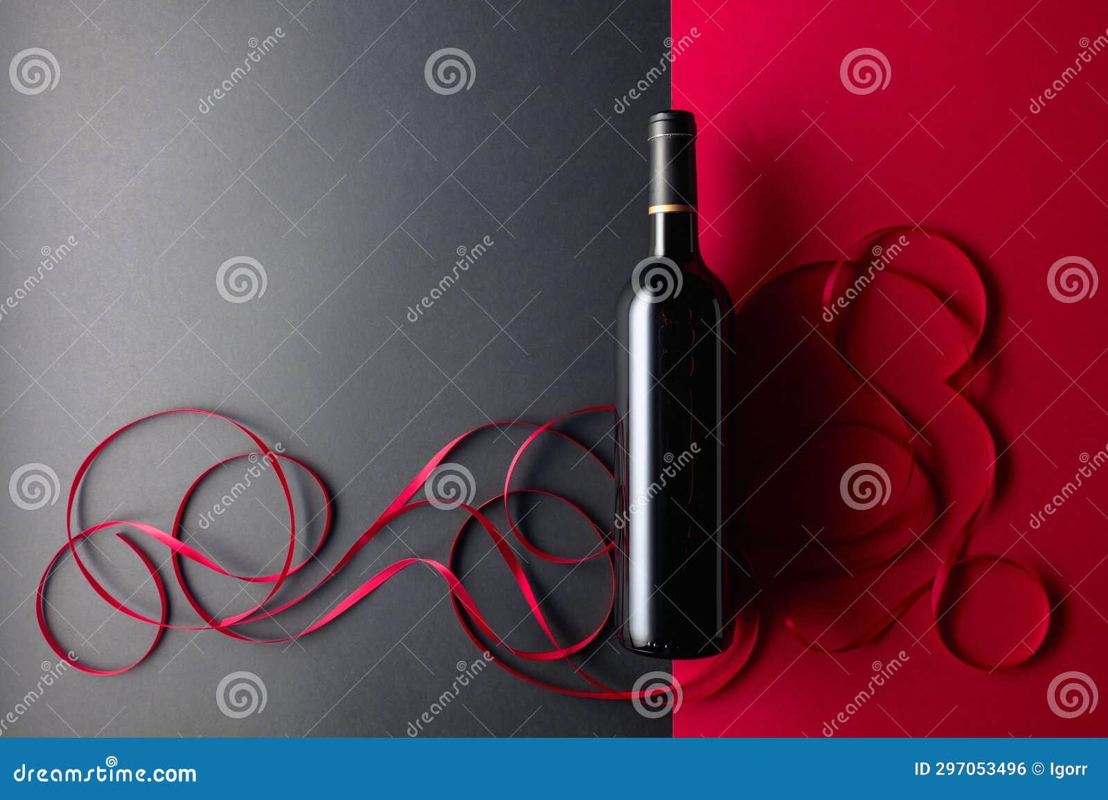 Bottle of Red Wine with Red Satin Ribbons Stock Photo - Image of curve ...