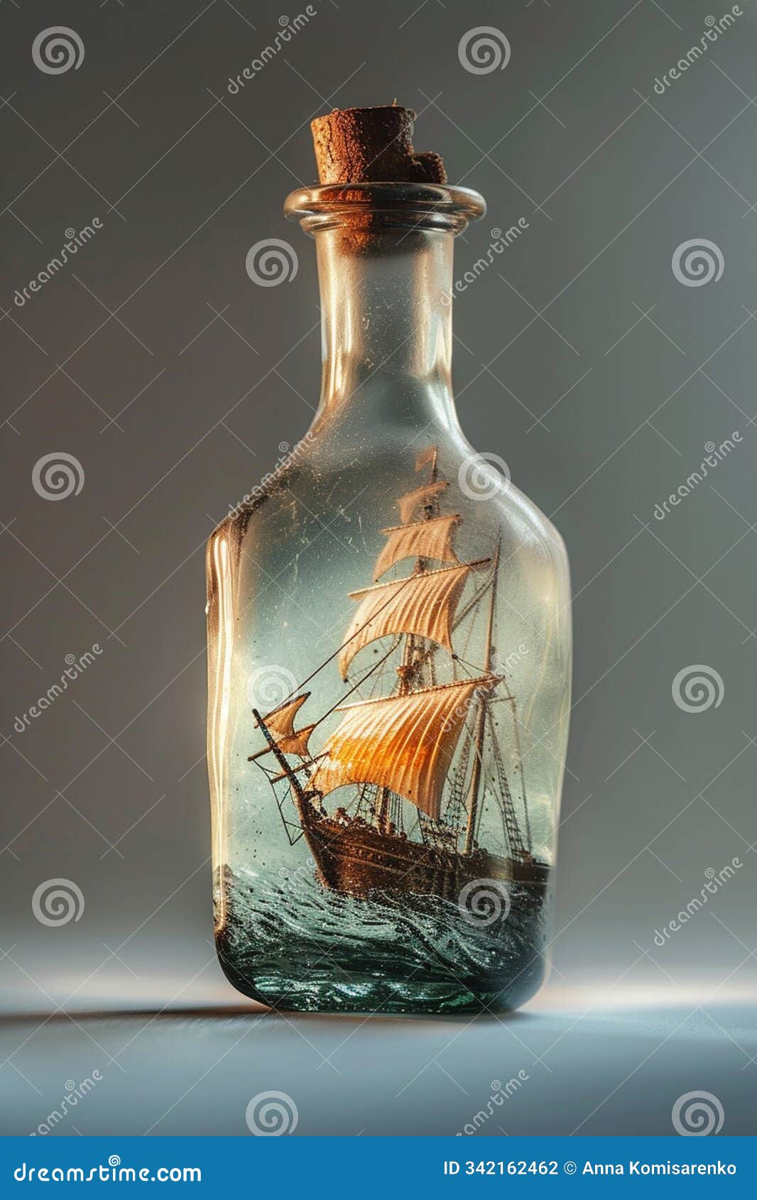 A Bottle with a Sailing Ship Close-up Stock Photo - Image of vessel, coast: 342162462