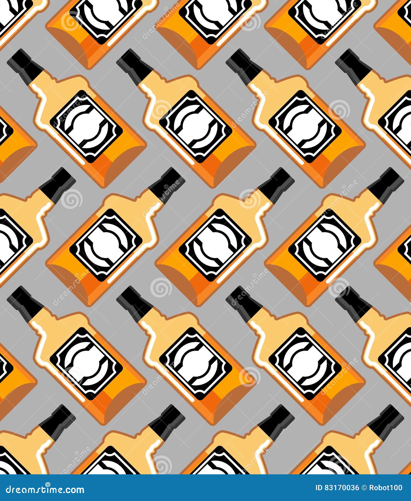 Bottle Scotch Seamless Pattern. Glass Of Whiskey And Ice Ornament ...