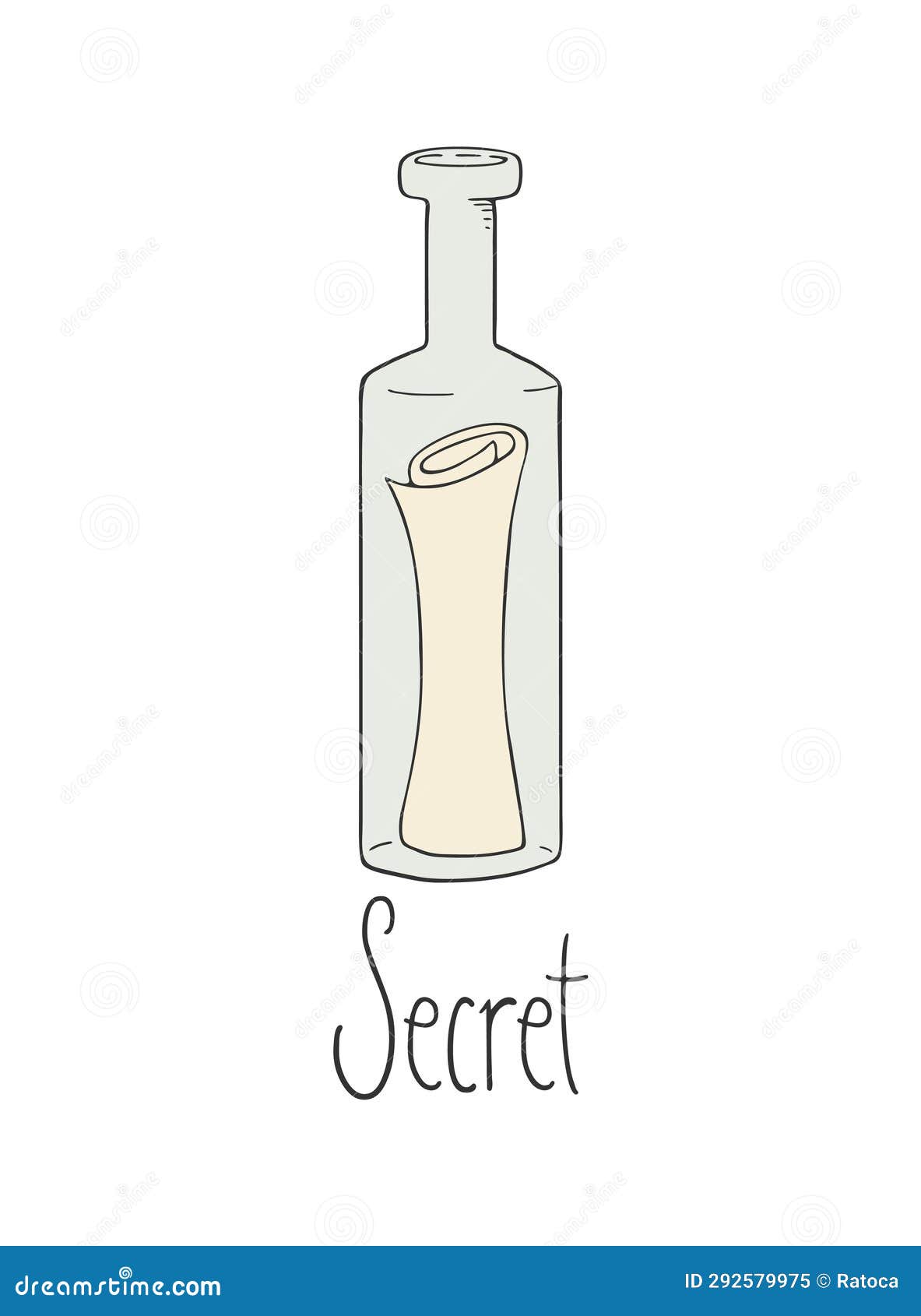 Secret Message In Glass Bottle Vector Illustration. Rolled Paper Scroll ...