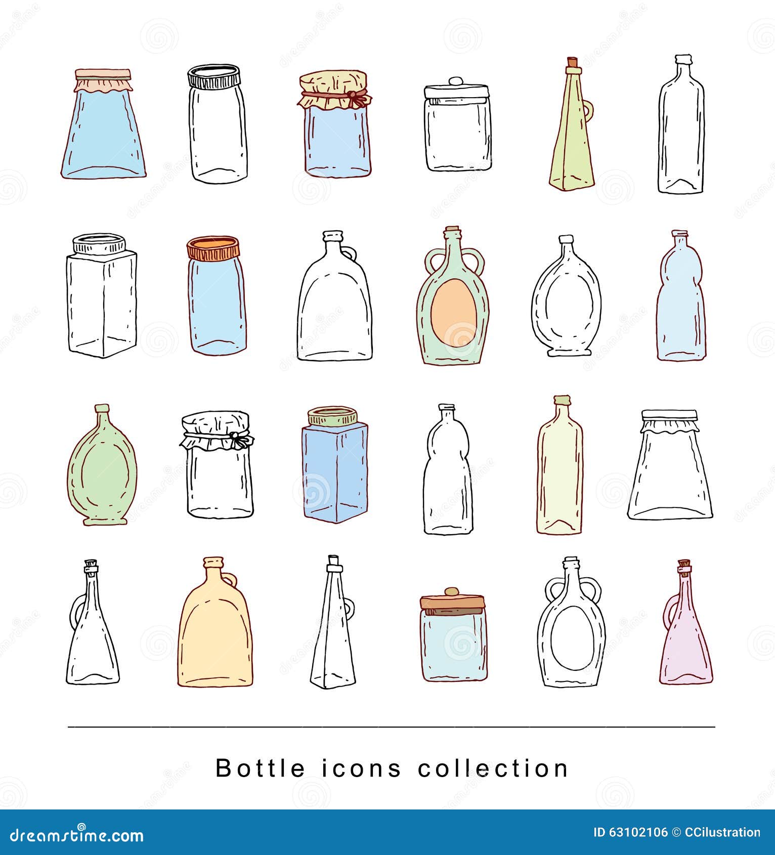 Bottle Set Doodle, Vector Illustration Stock Vector - Illustration of ...