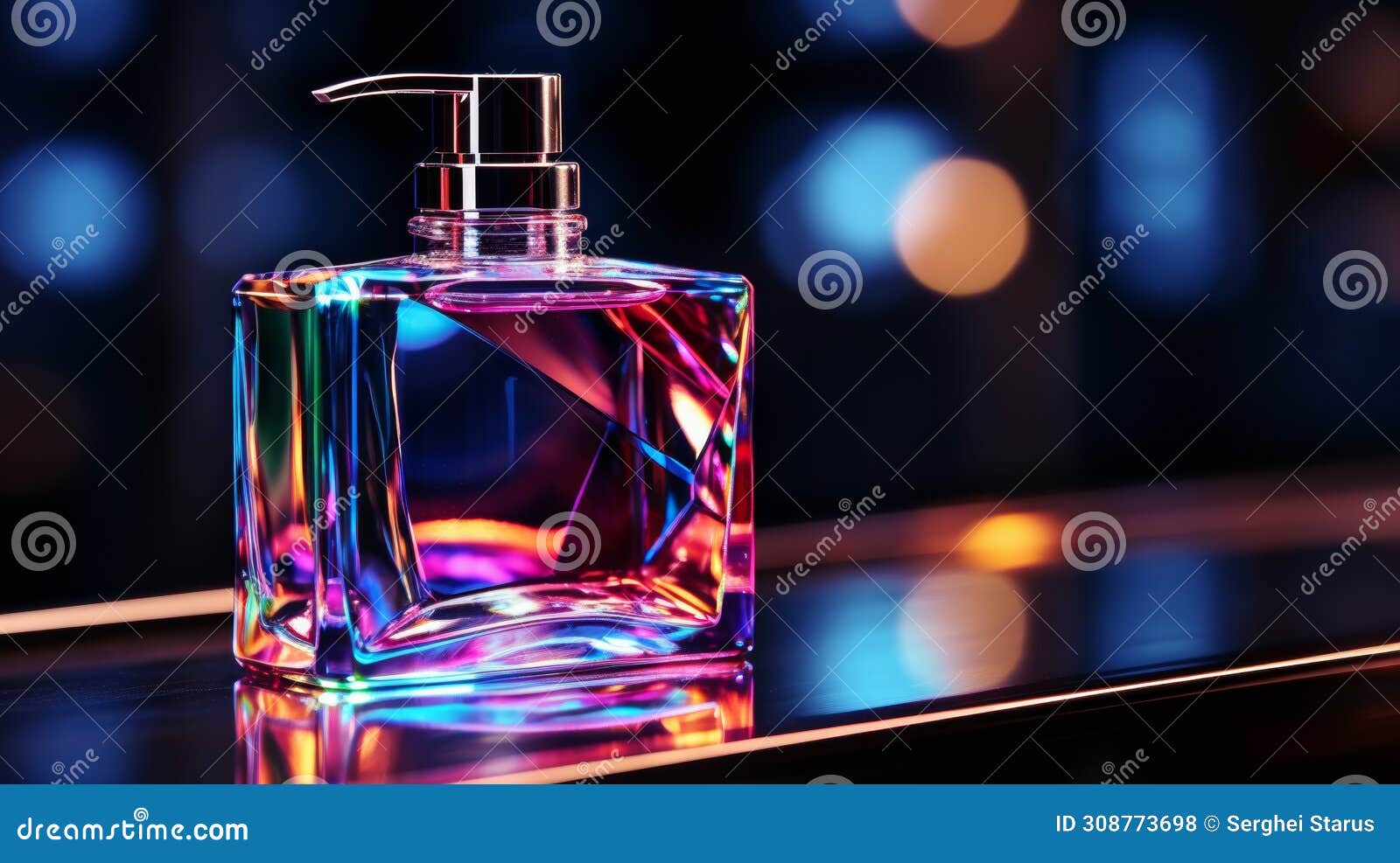 A Bottle of Soap Sitting on a Table with Some Lights, AI Stock Photo ...