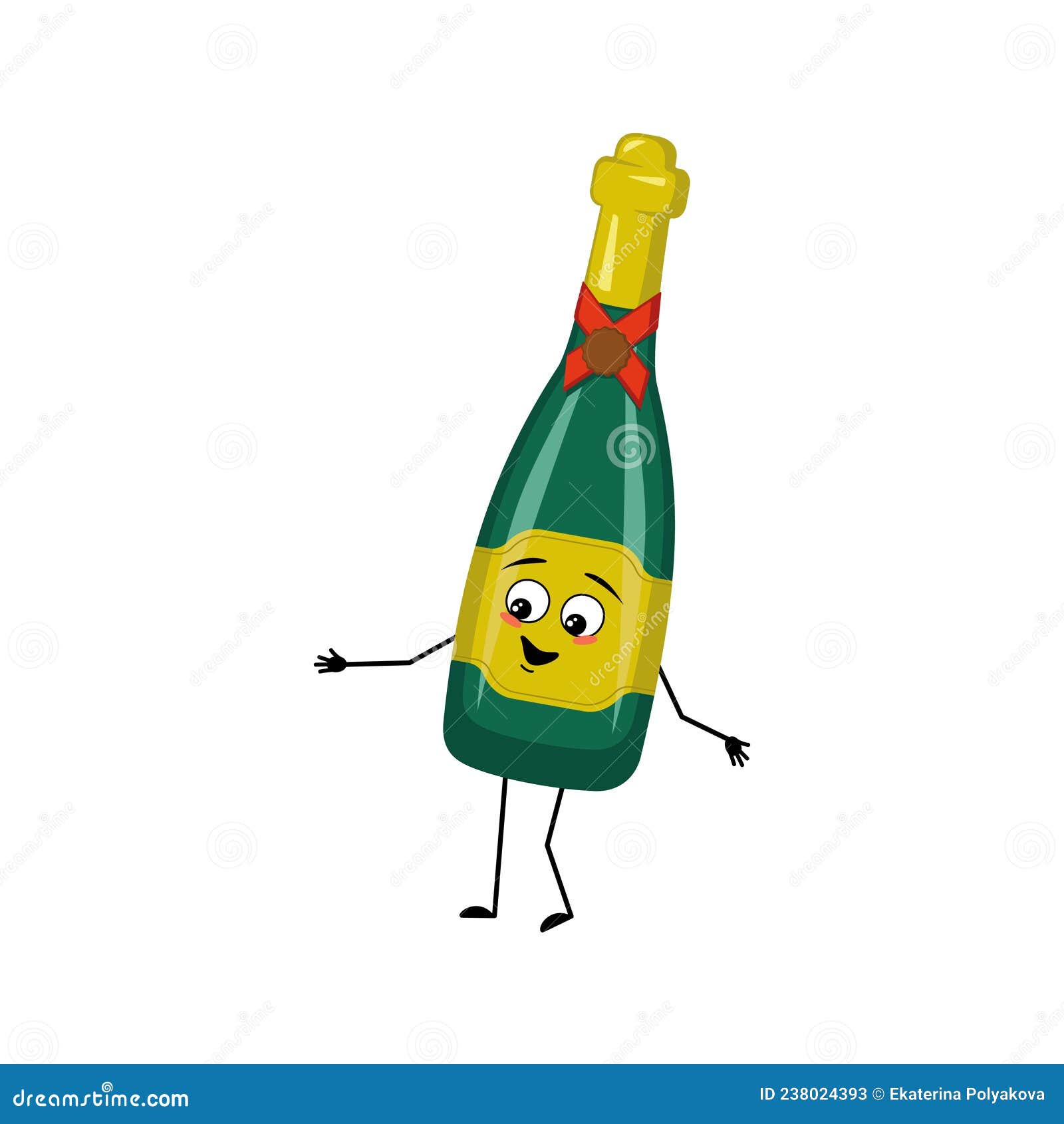 Bottle of Sparkling Wine Character with Happy Emotions Stock ...