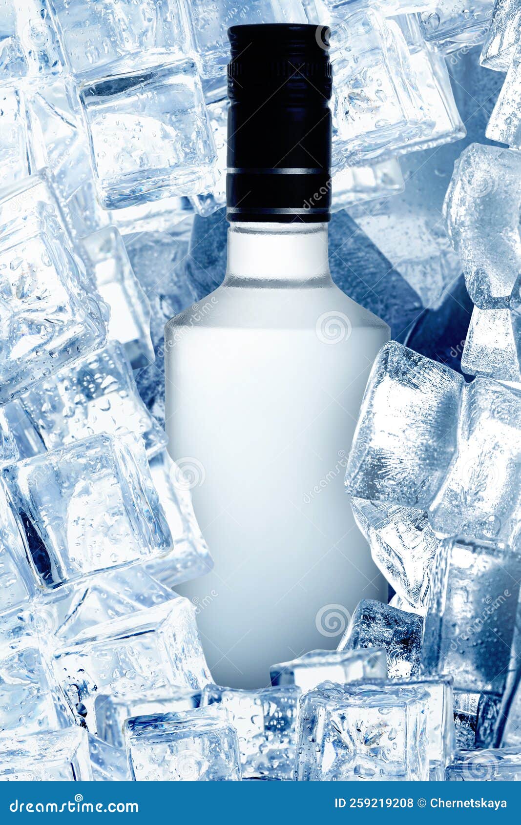 Bottle of Vodka and Ice Cubes, Closeup View Stock Photo - Image of ...