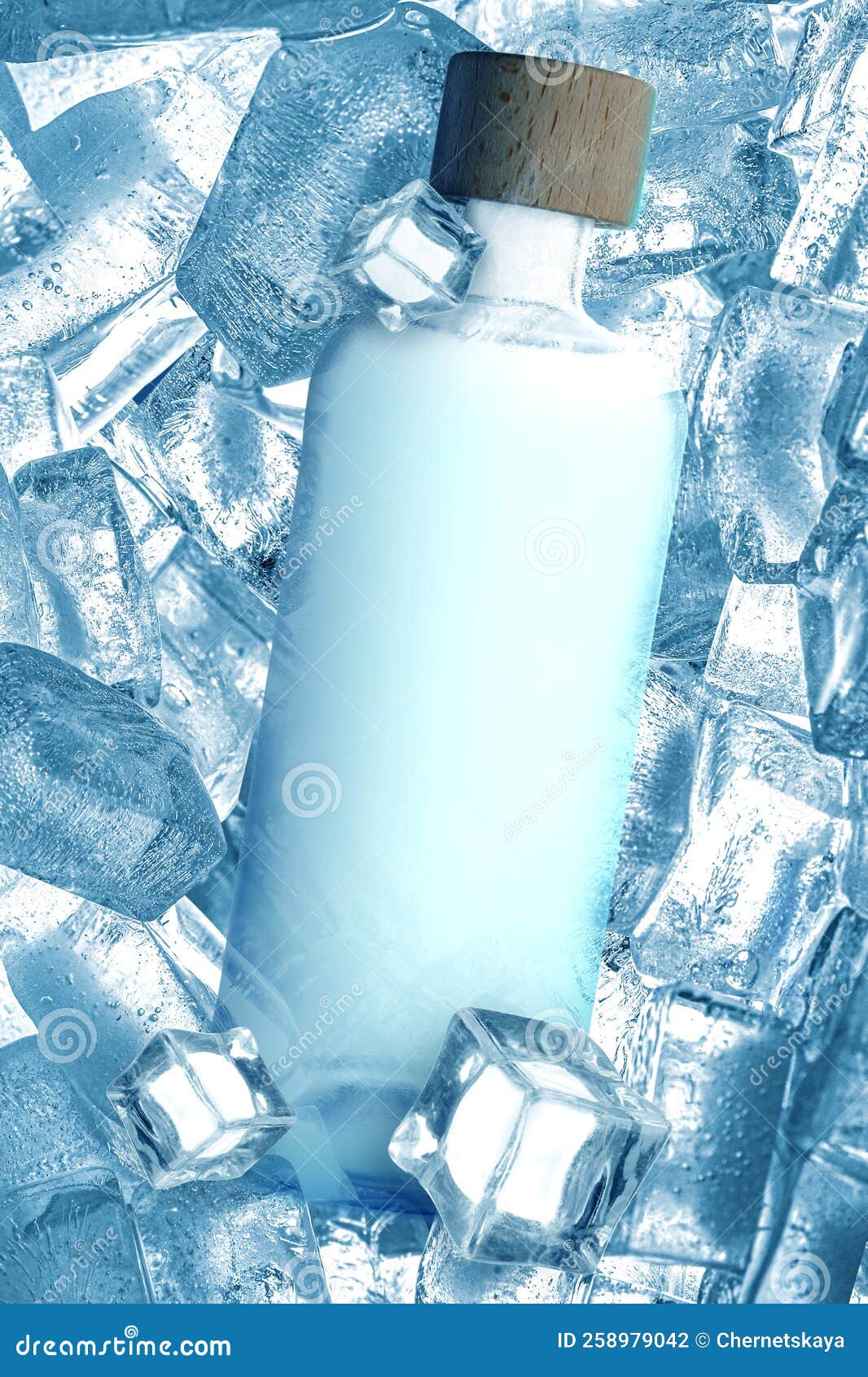 Bottle of Vodka on Ice Cubes, Top View Stock Photo - Image of party ...