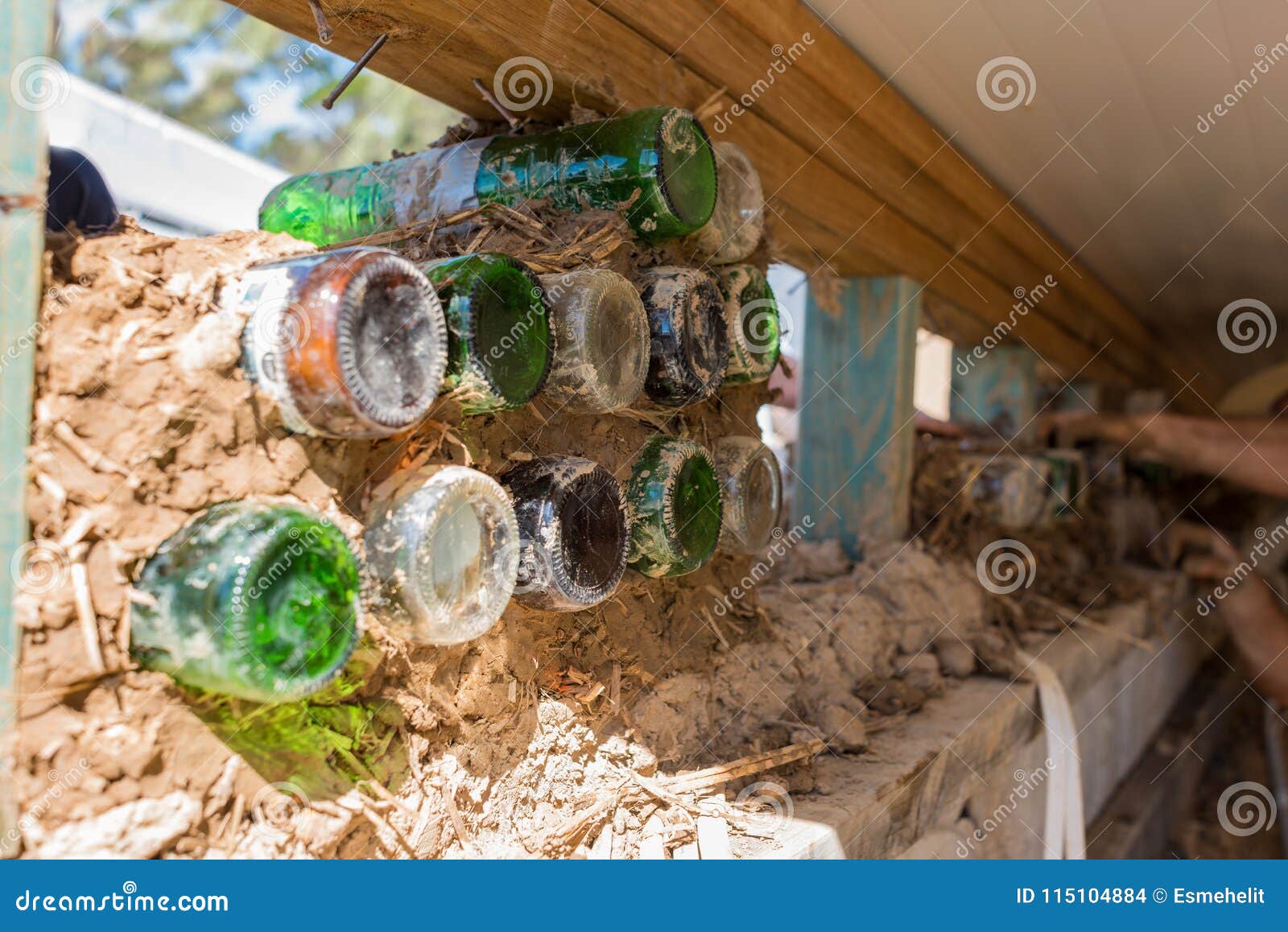 Bottle Wall Construction Process Stock Photo - Image of cobb, material ...