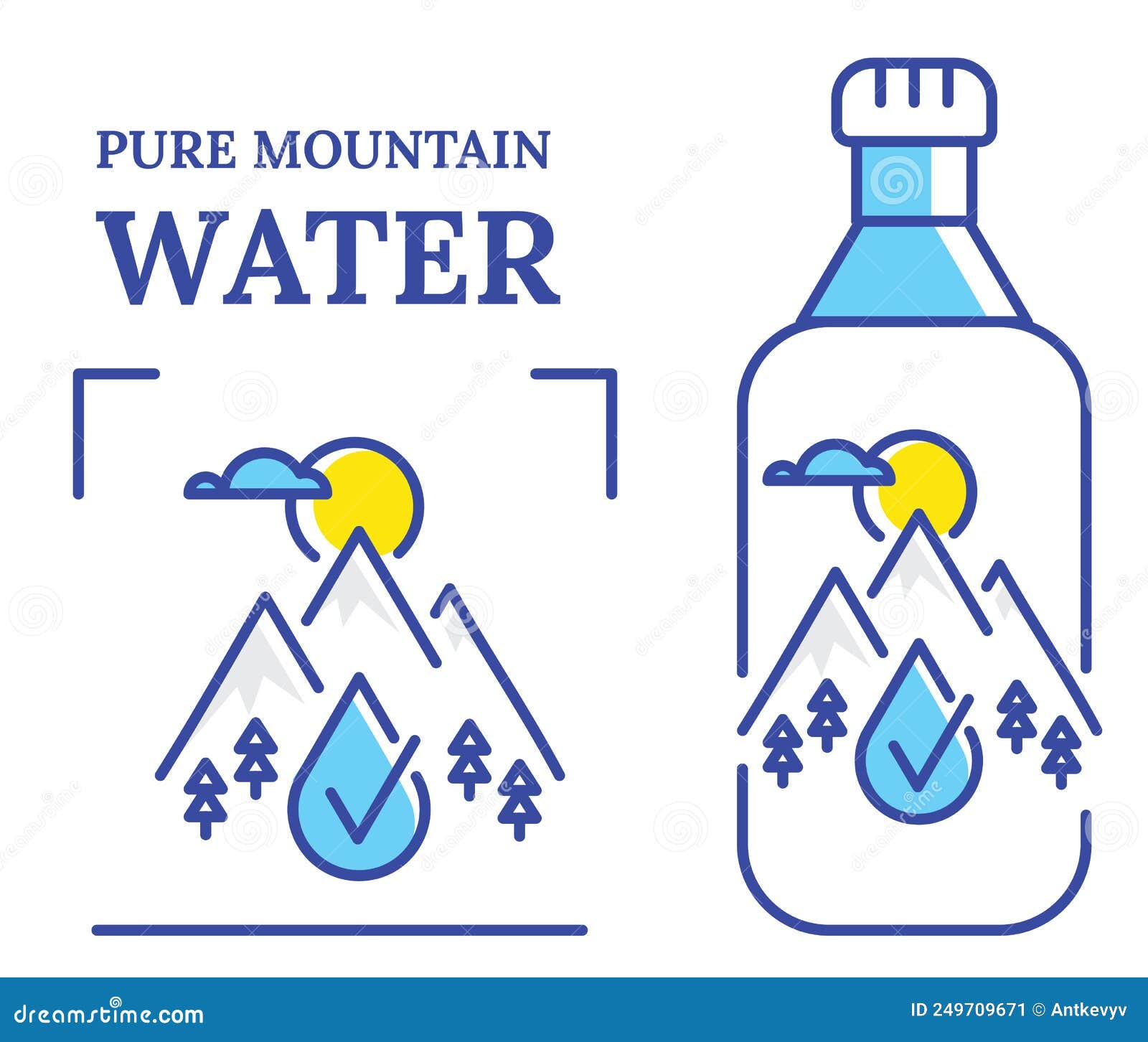 Bottle of Water Label Template with Mountains and Water Drop. Pure ...