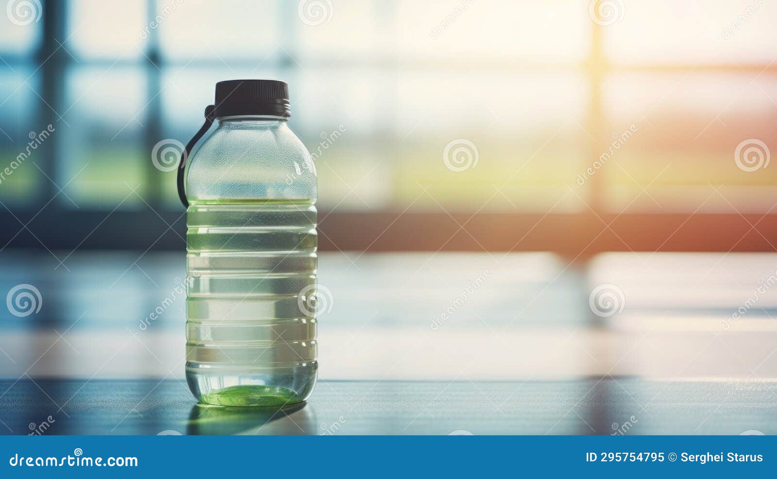 A Bottle of Water Sits on a Table in Front of an Open Window, AI Stock ...