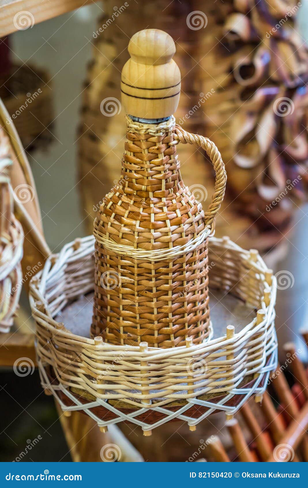 Bottle in Wicker Decorations Stock Photo - Image of glass, bottle: 82150420