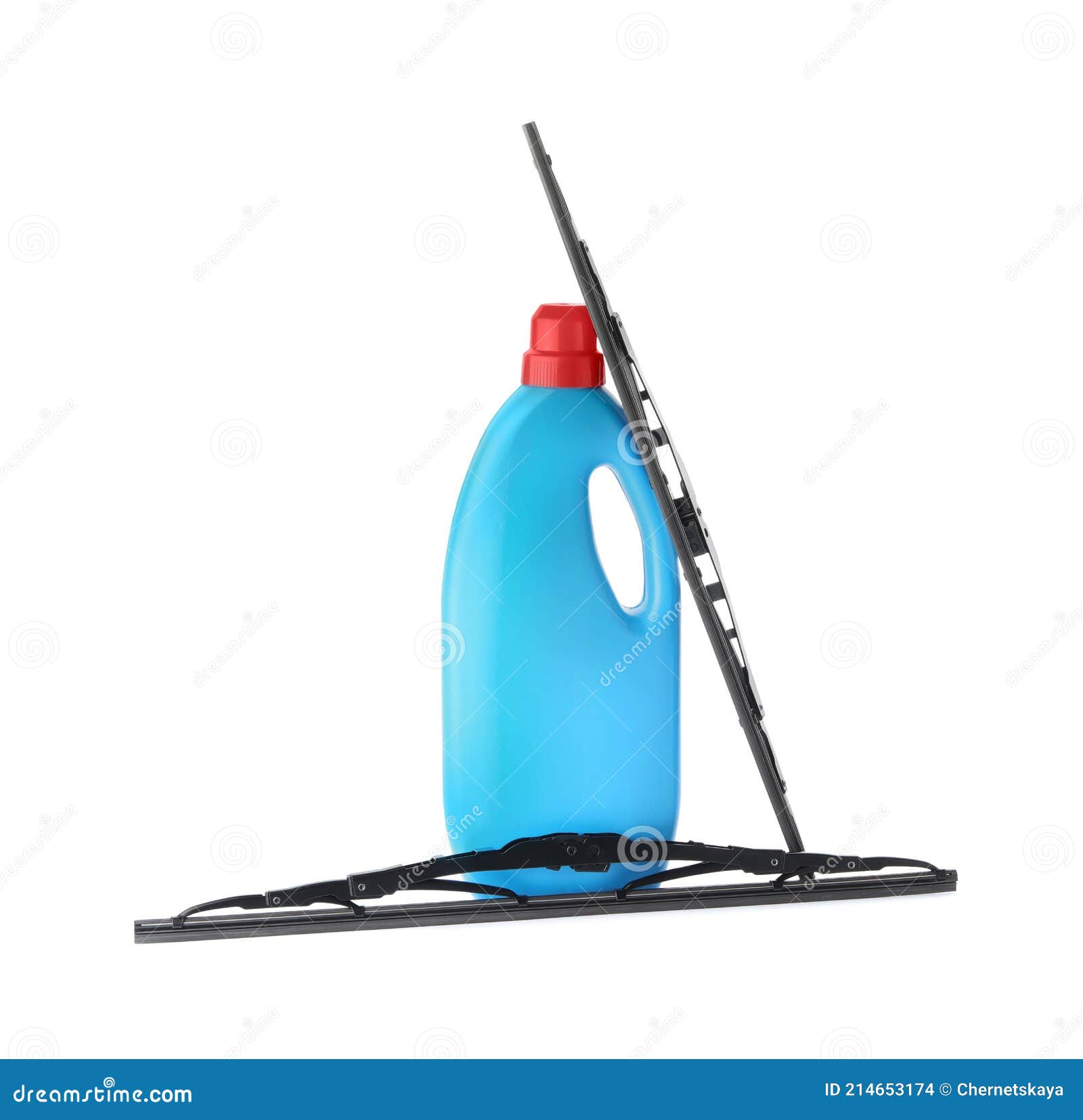Bottle of Windshield Washer Fluid and Wipers on White Background Stock ...