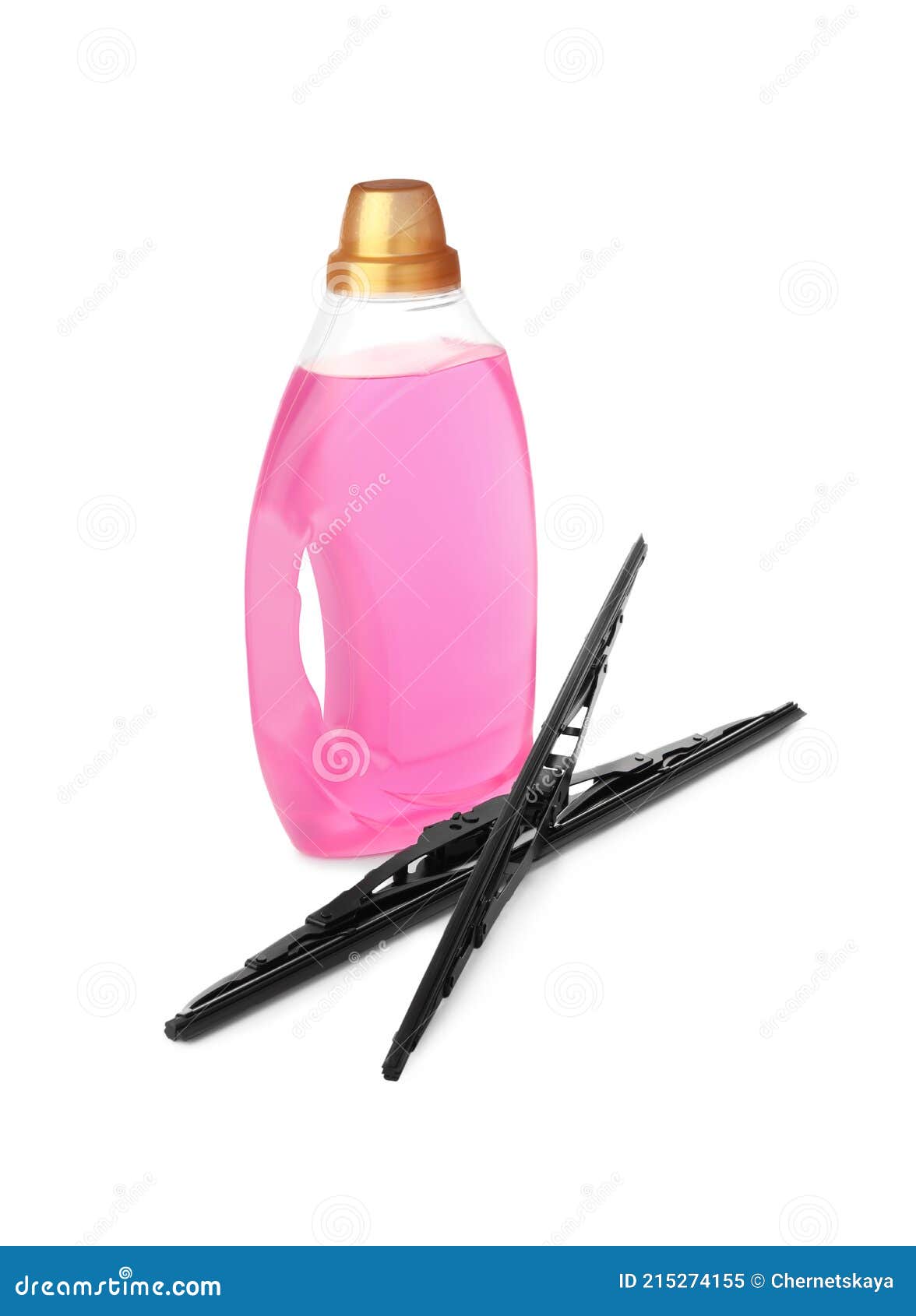 Bottle Of Windshield Washer Fluid And Wiper On Black Background. Space ...