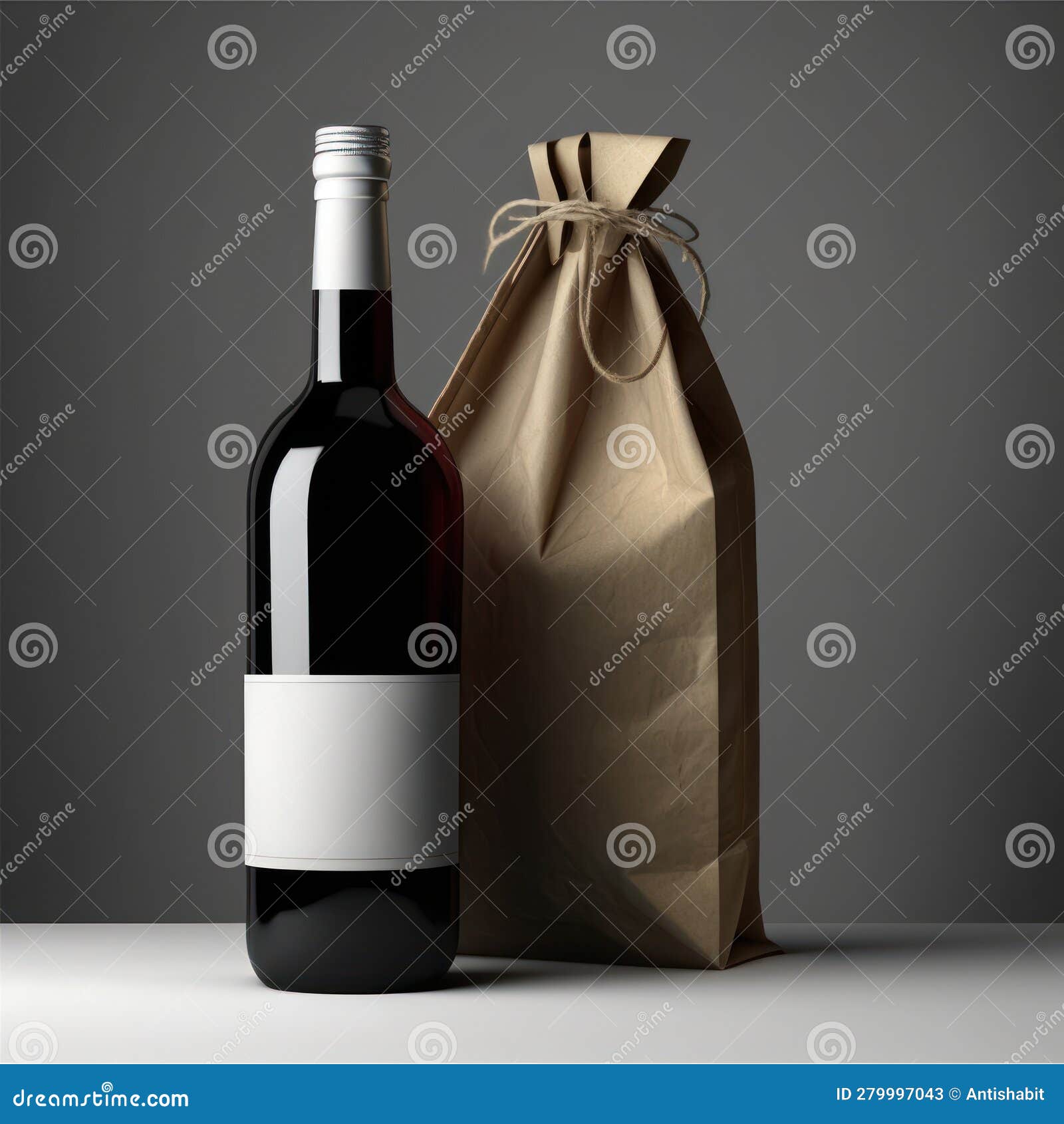 Bottle of Wine with Empty Label and Bag. Mockup Stock Illustration ...
