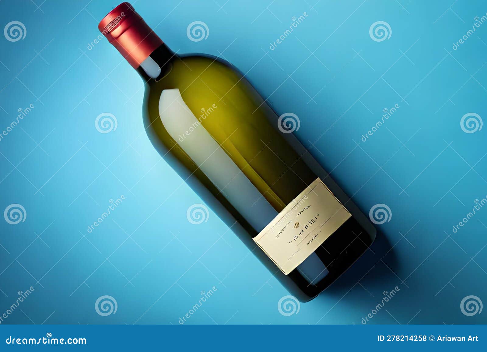 Bottle of Wine on a Pastel Blue Background. Topview Stock Illustration ...