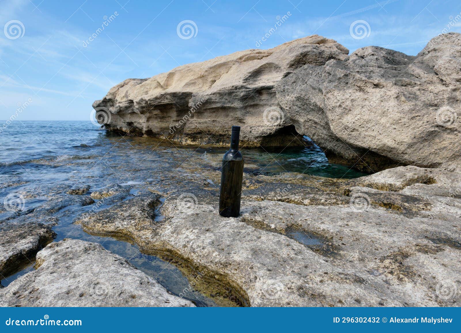 Bottle of Wine on the Shore Stock Photo - Image of drinking, wine ...