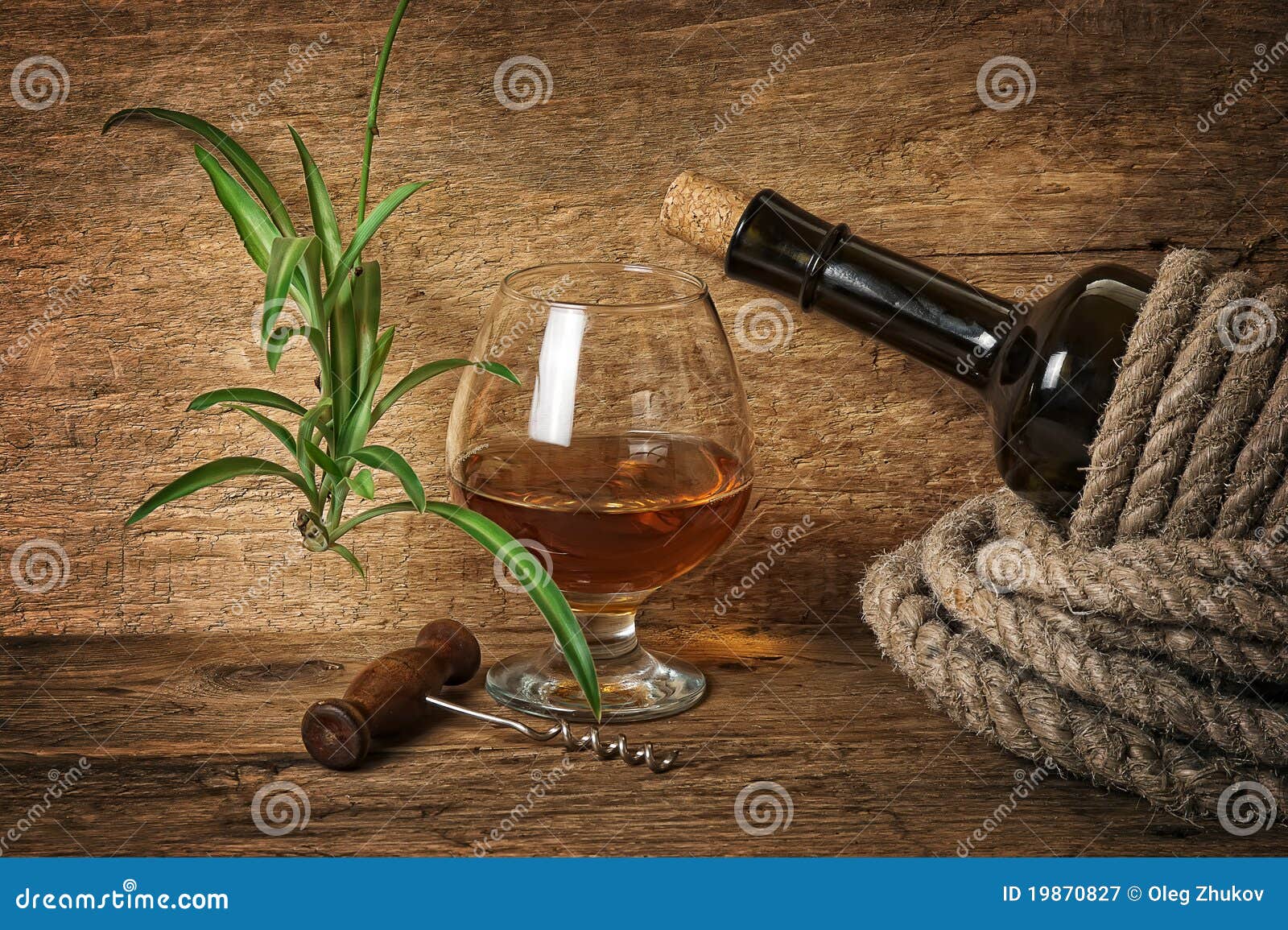 Bottle of Wine Wrapped with Rope Stock Image - Image of glass, wooden ...