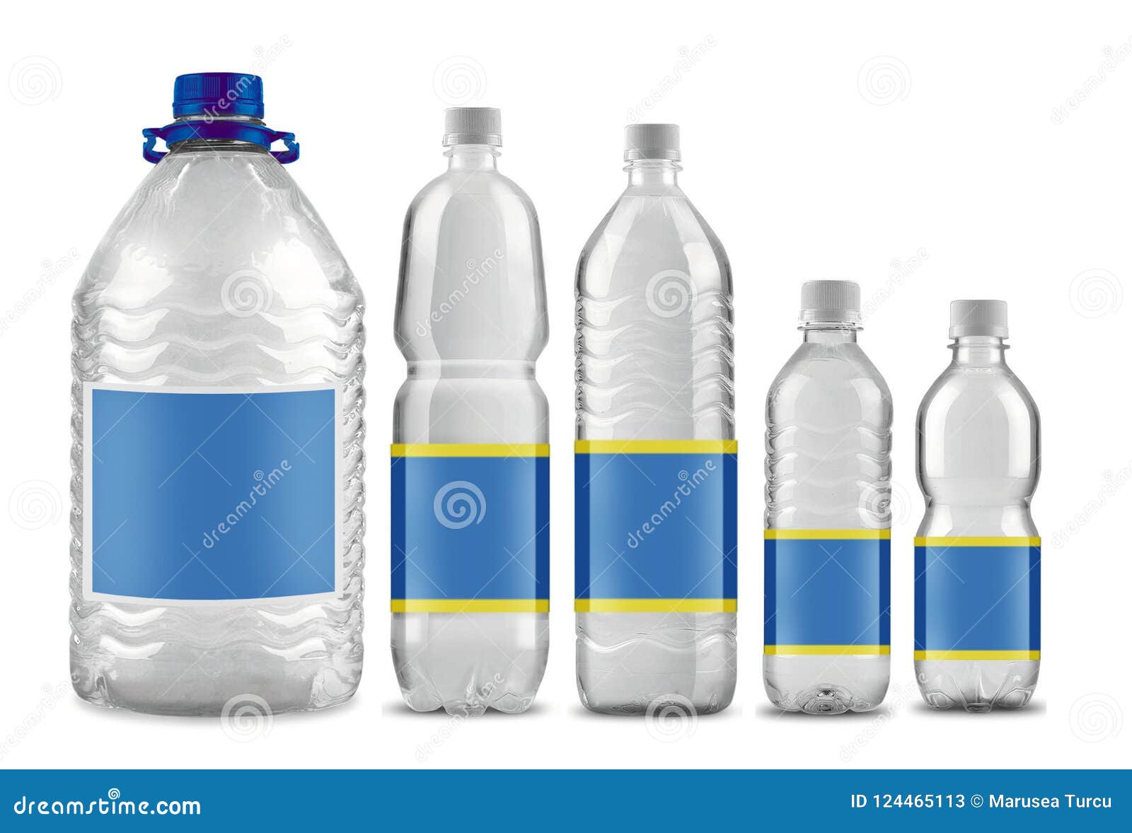 Bottled Water in 5 Sizes Isolated Stock Image - Image of regimen ...