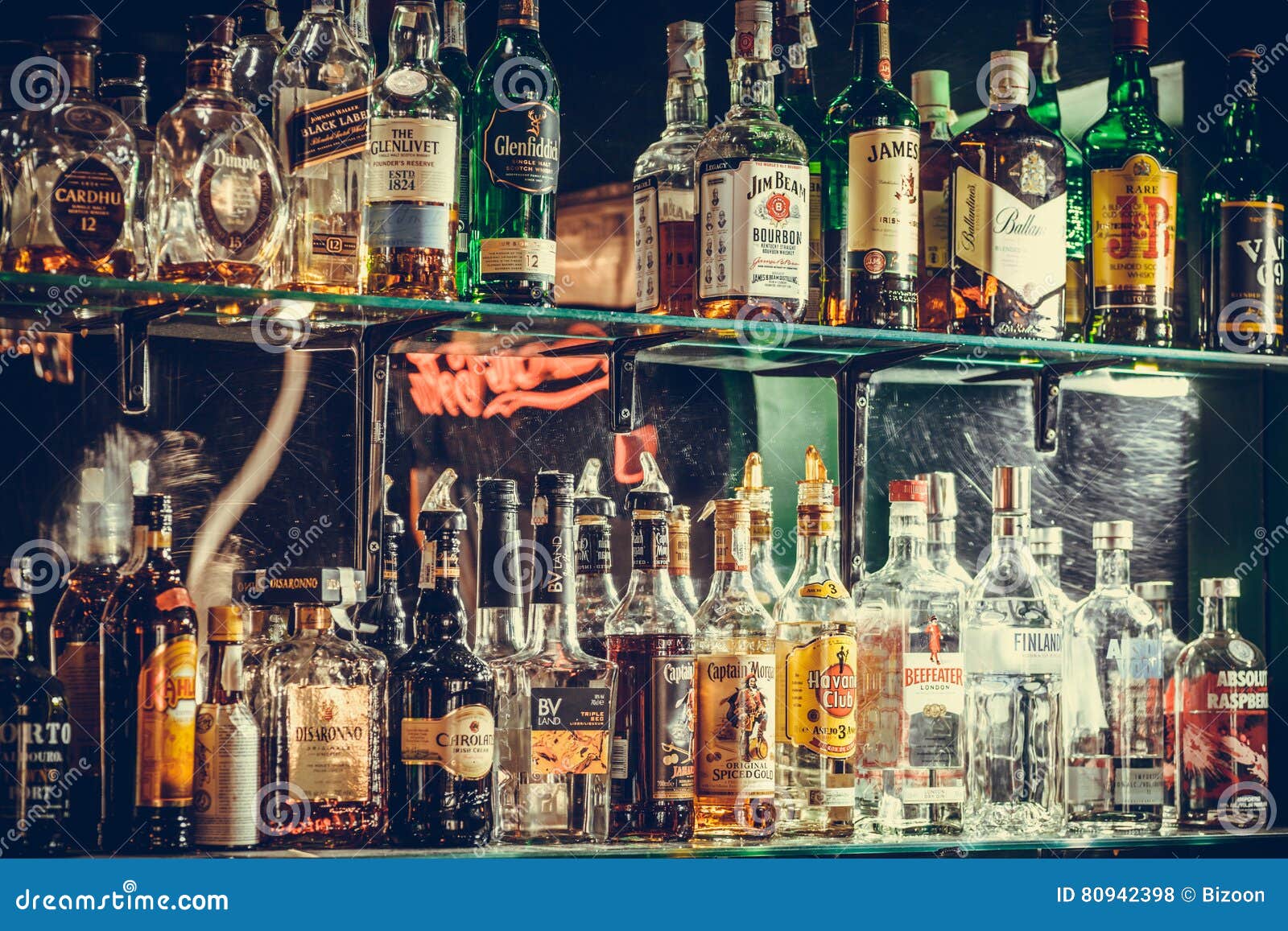 Bottles of alcohol editorial stock photo. Image of collection - 80942398