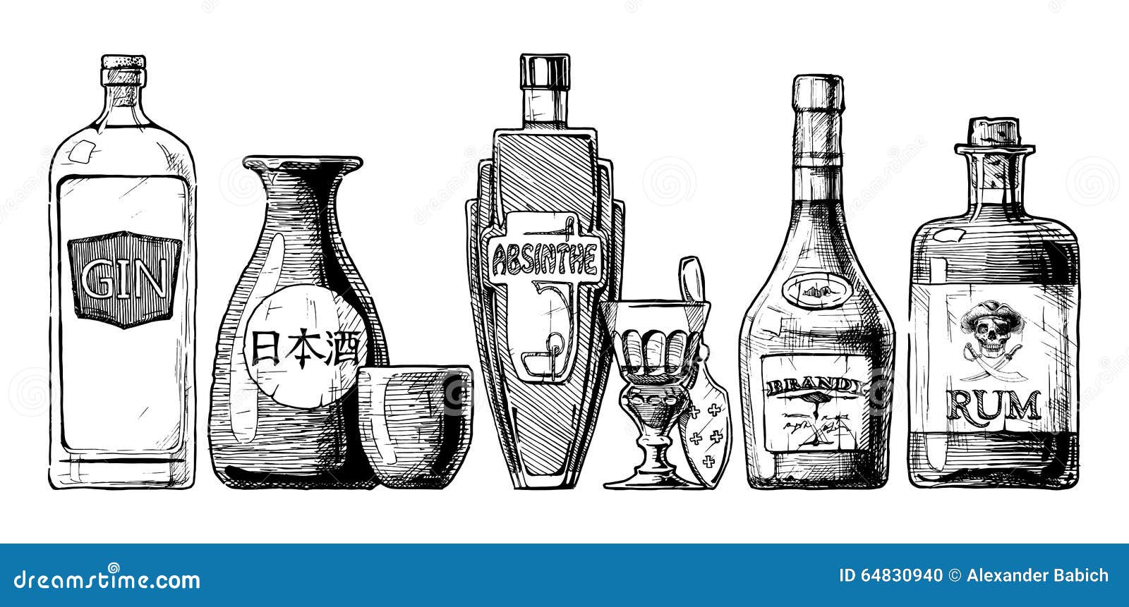 Bottles of Alcohol. Distilled Beverage. Stock Vector - Illustration of ...