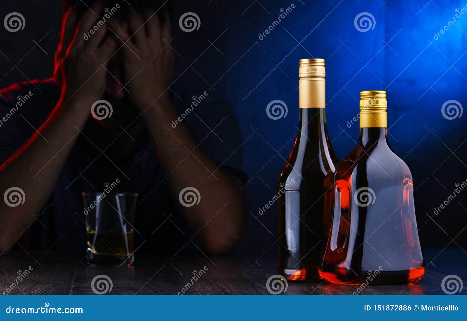 Bottles with Alcoholic Beverages and the Figure of a Drunk Man Stock ...