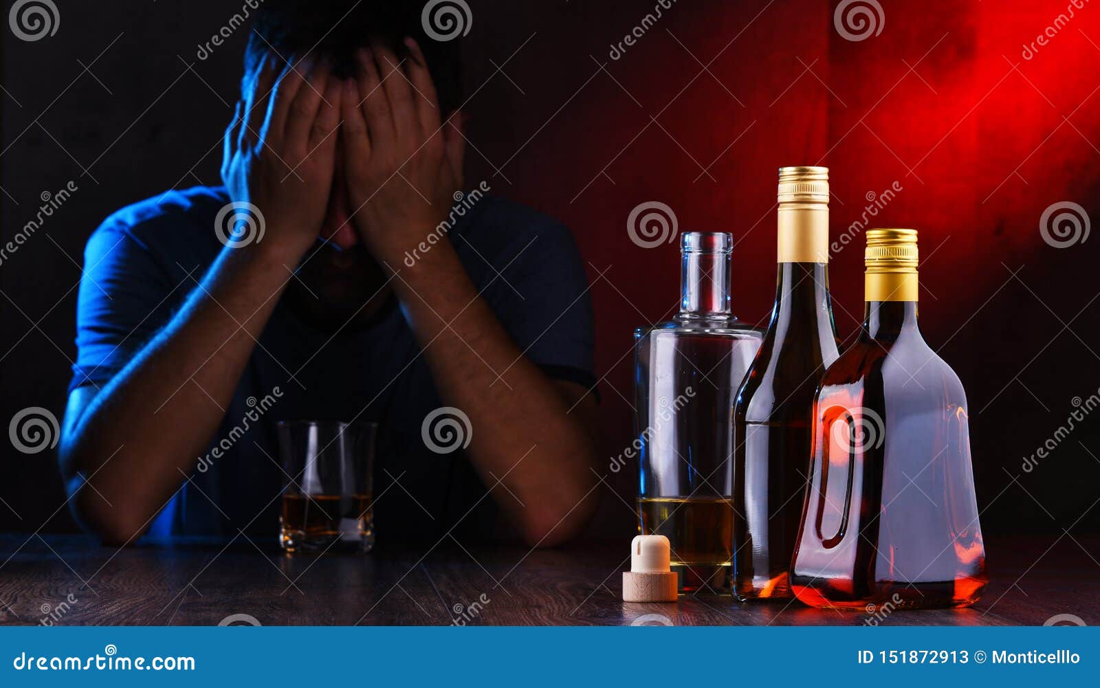 Bottles with Alcoholic Beverages and the Figure of a Drunk Man Stock ...