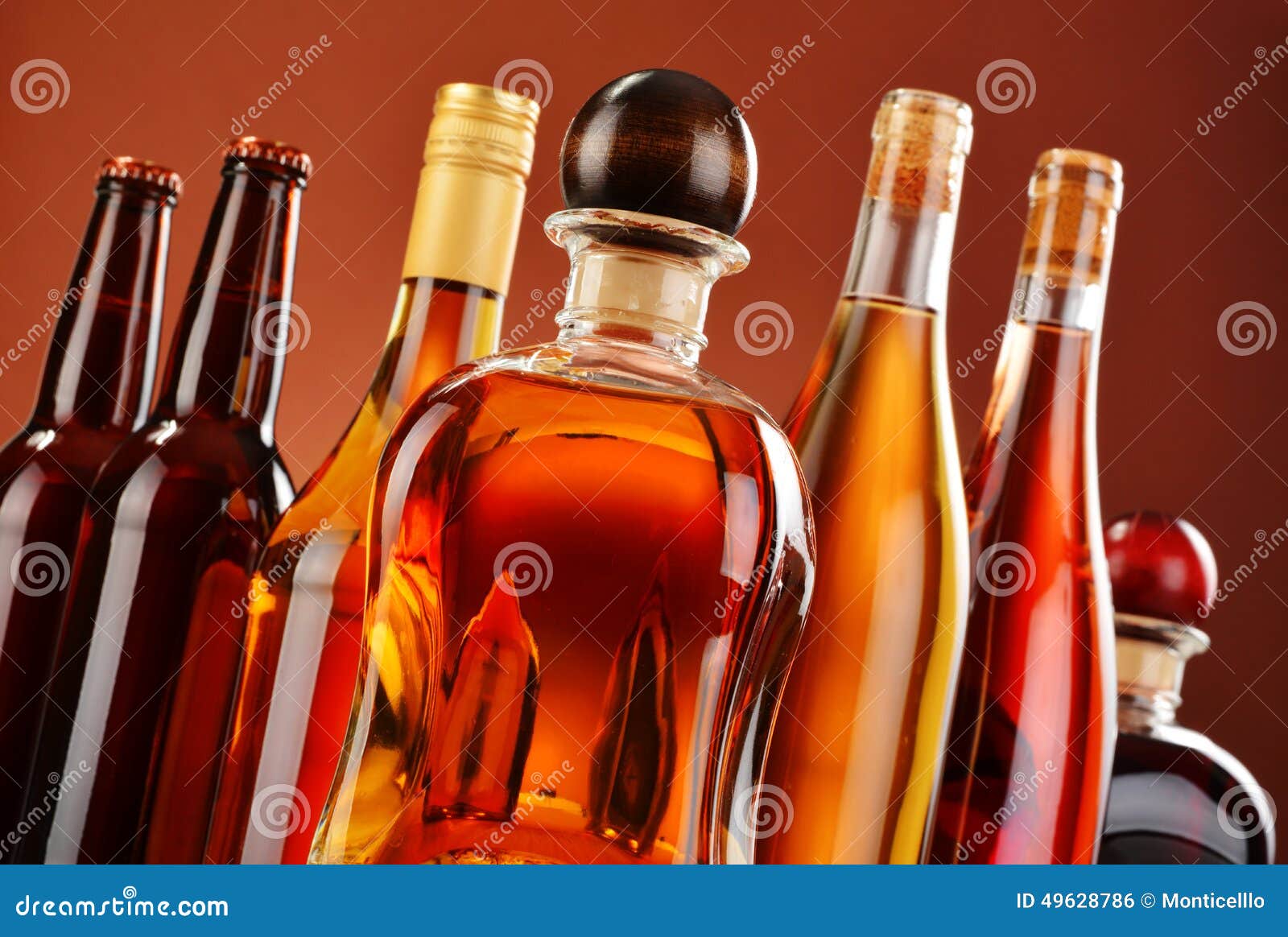 Bottles of Assorted Alcoholic Beverages Stock Photo - Image of ...
