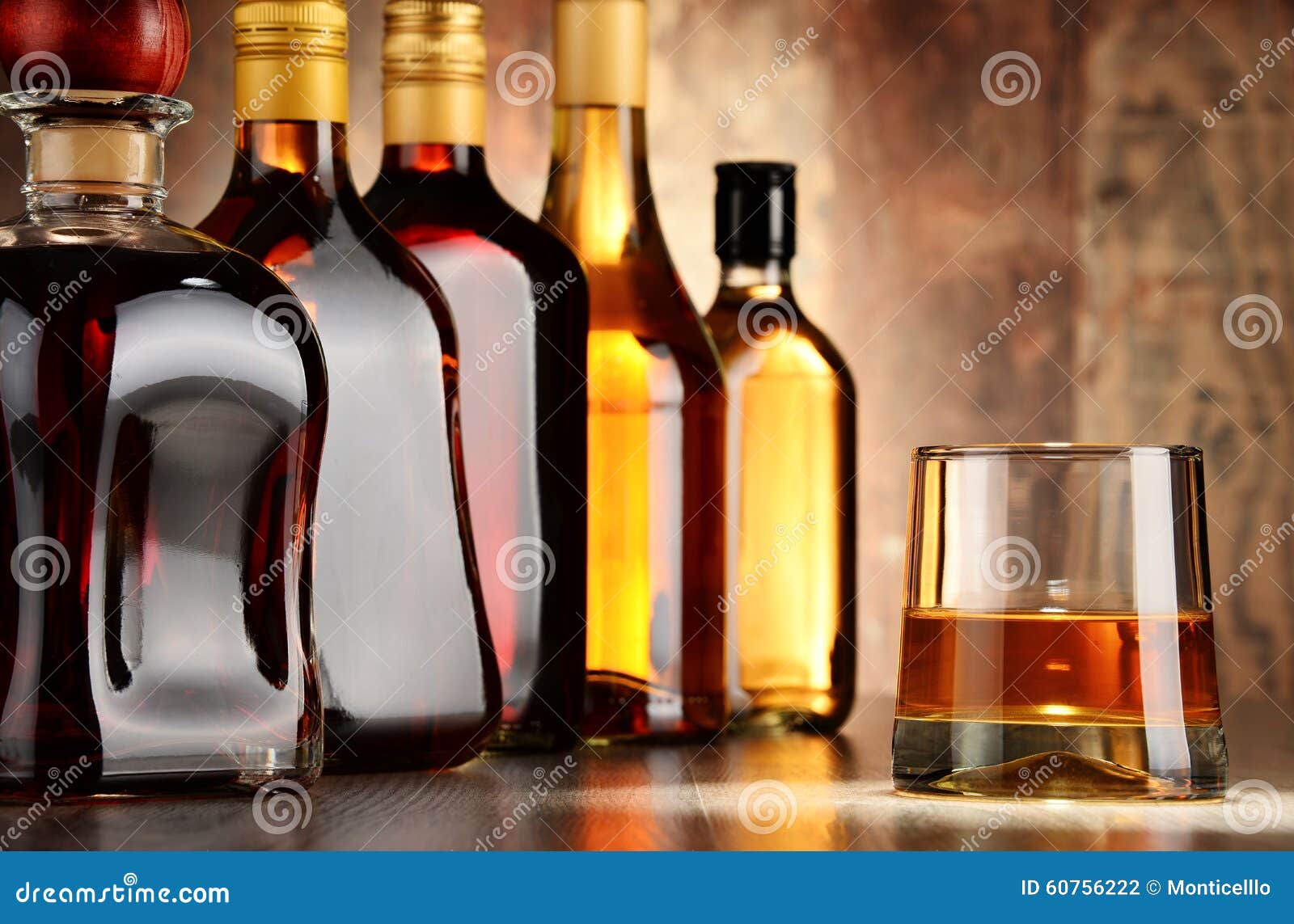 Bottles of Assorted Alcoholic Beverages Stock Photo - Image of ...