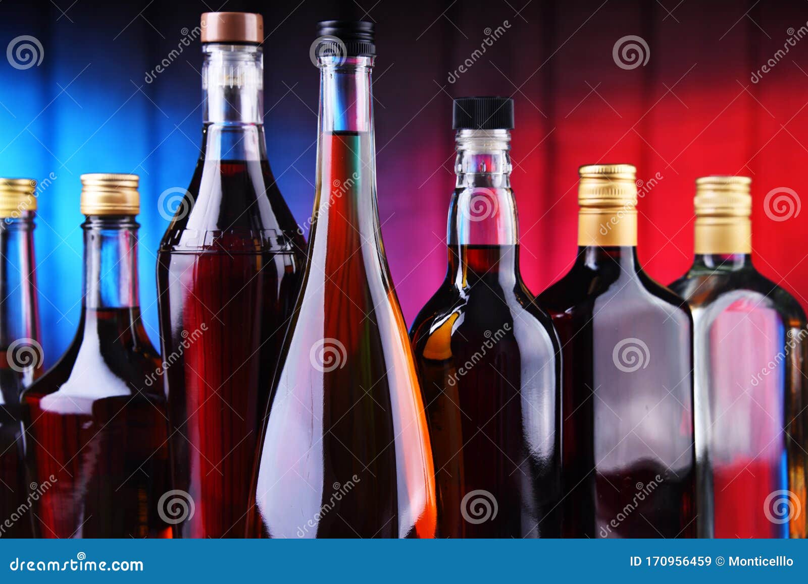 Bottles of Assorted Alcoholic Beverages Stock Image - Image of spirit ...